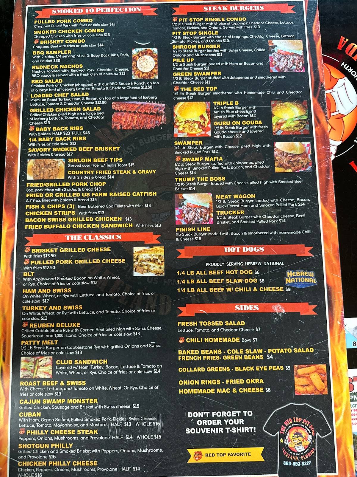 Menu at The Red Top Pit Stop BBQ, Lakeland, US Hwy 98 N