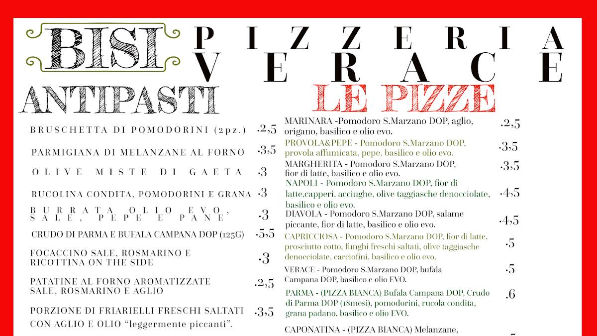 Menu da Bisi Pizzeria Verace, Giussano