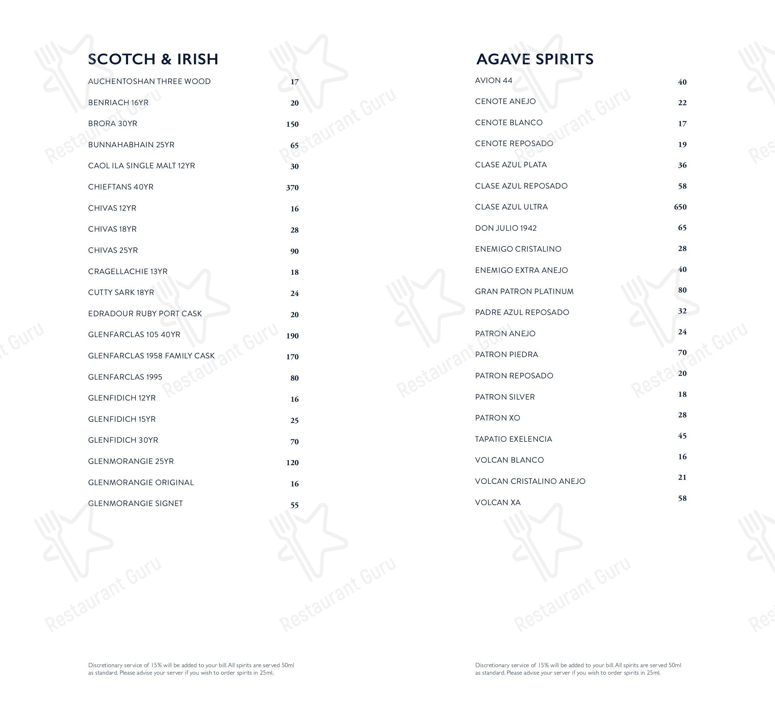 Menu at Bagatelle London restaurant, London