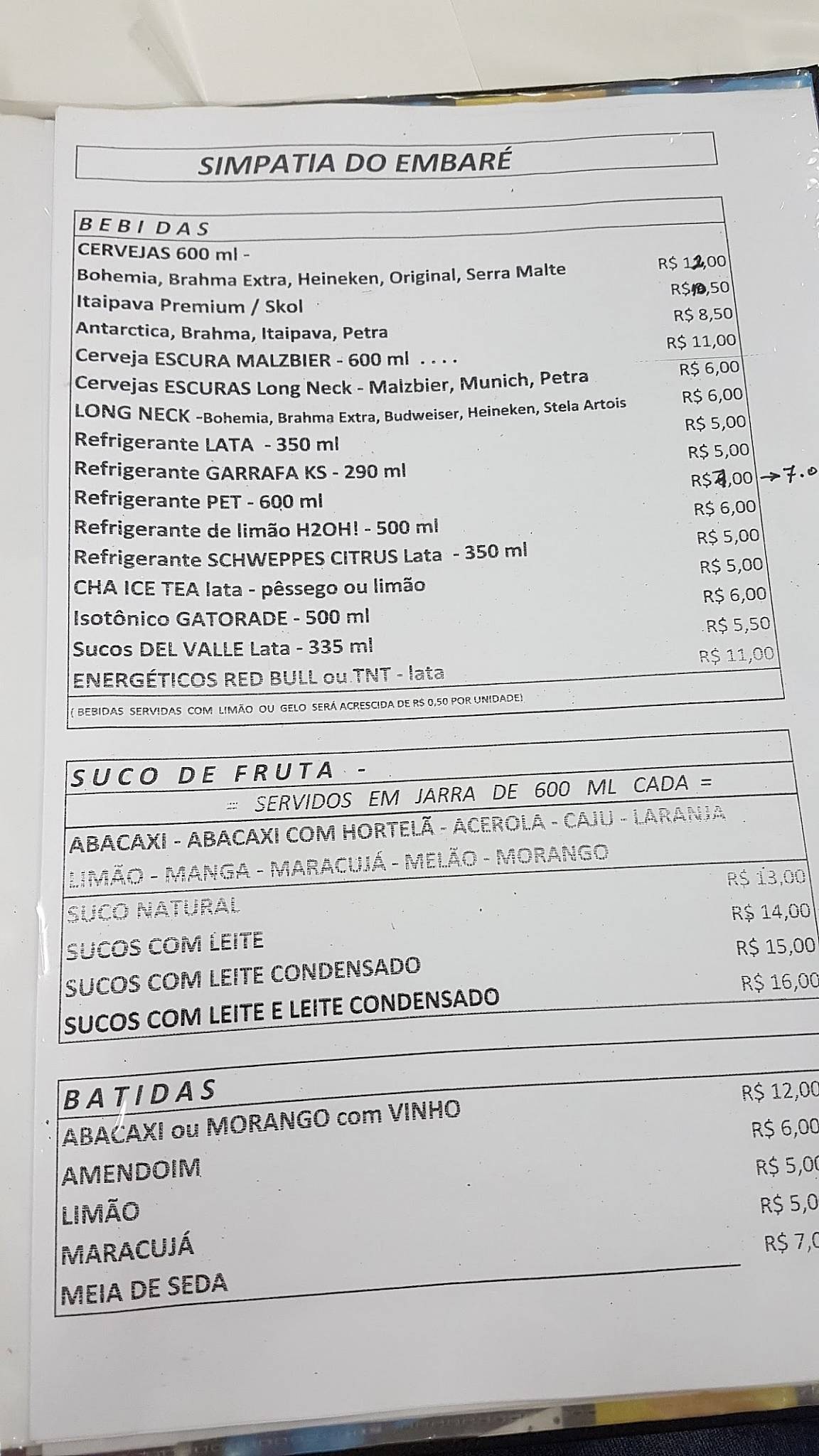 Menu em Bar e Lanches Simpatia do Embaré, Santos
