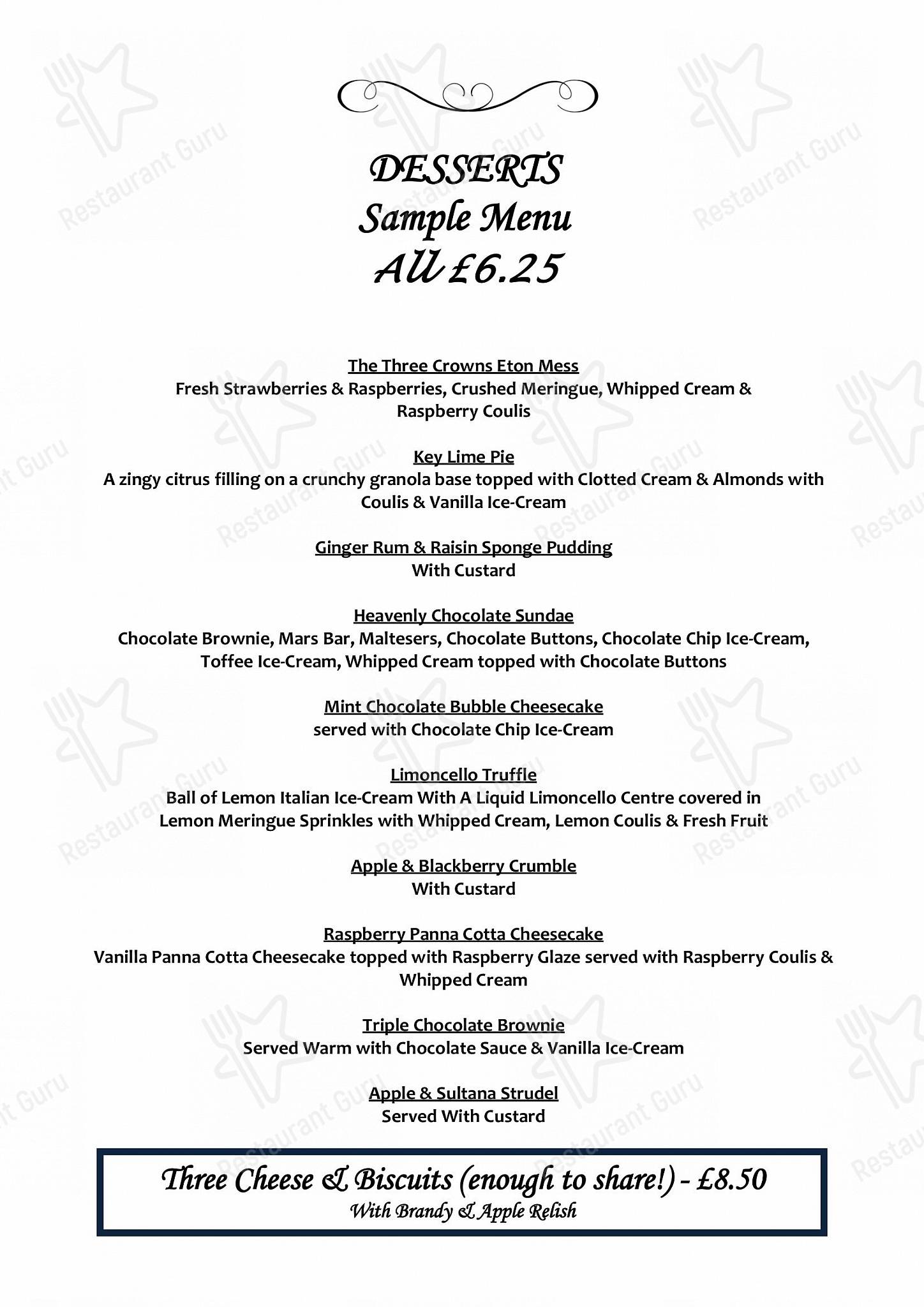 Menu at The Three Crowns pub & bar, Loughborough, Three Crowns