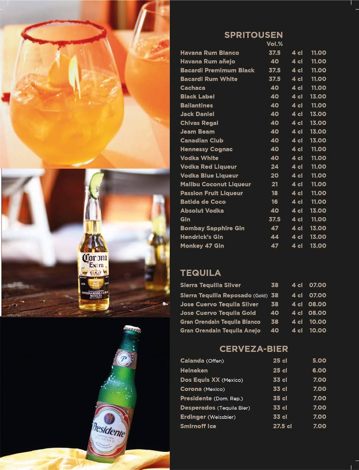 Menu da Restaurant El Mexicano Basel, Basilea