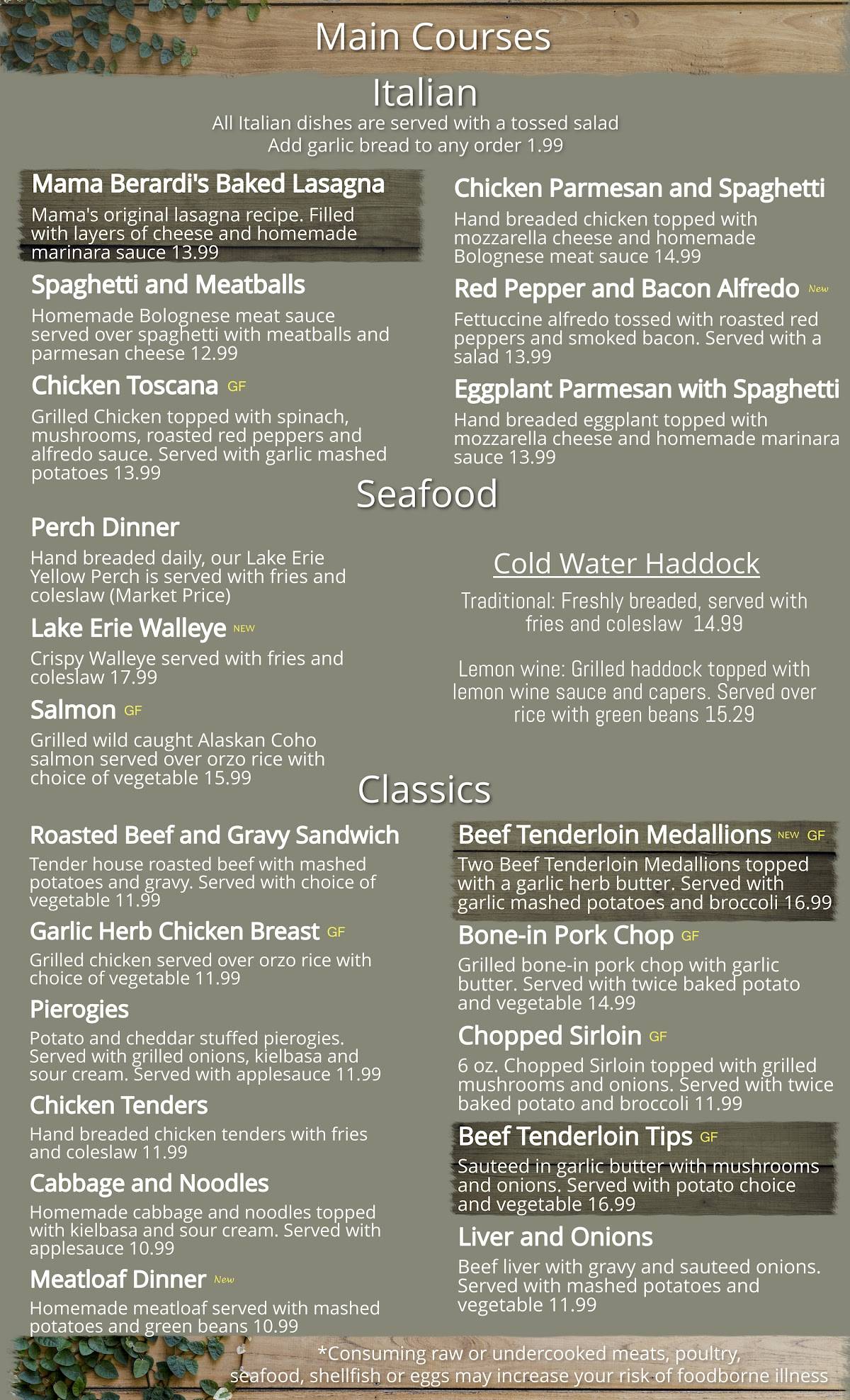 Menu at Berardi's Restaurant Huron, Huron