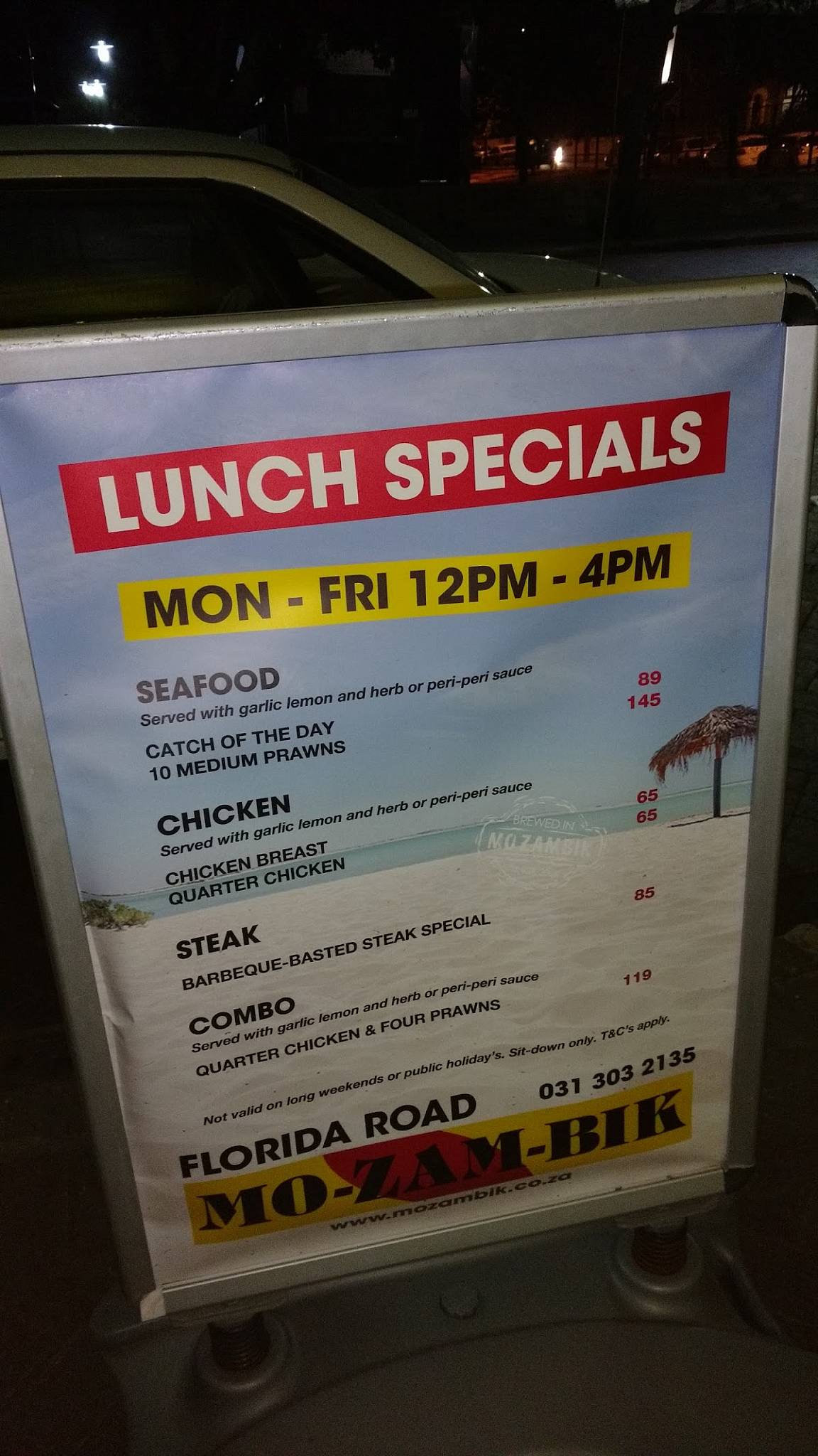 Menu at Mozambik Morningside restaurant, Berea, 362 Lilian Ngoyi Rd