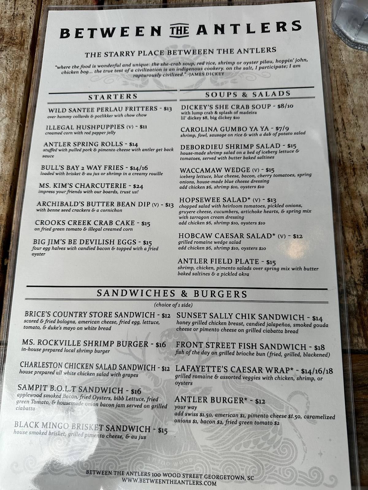 Menu at Between The Antlers pub & bar, Georgetown