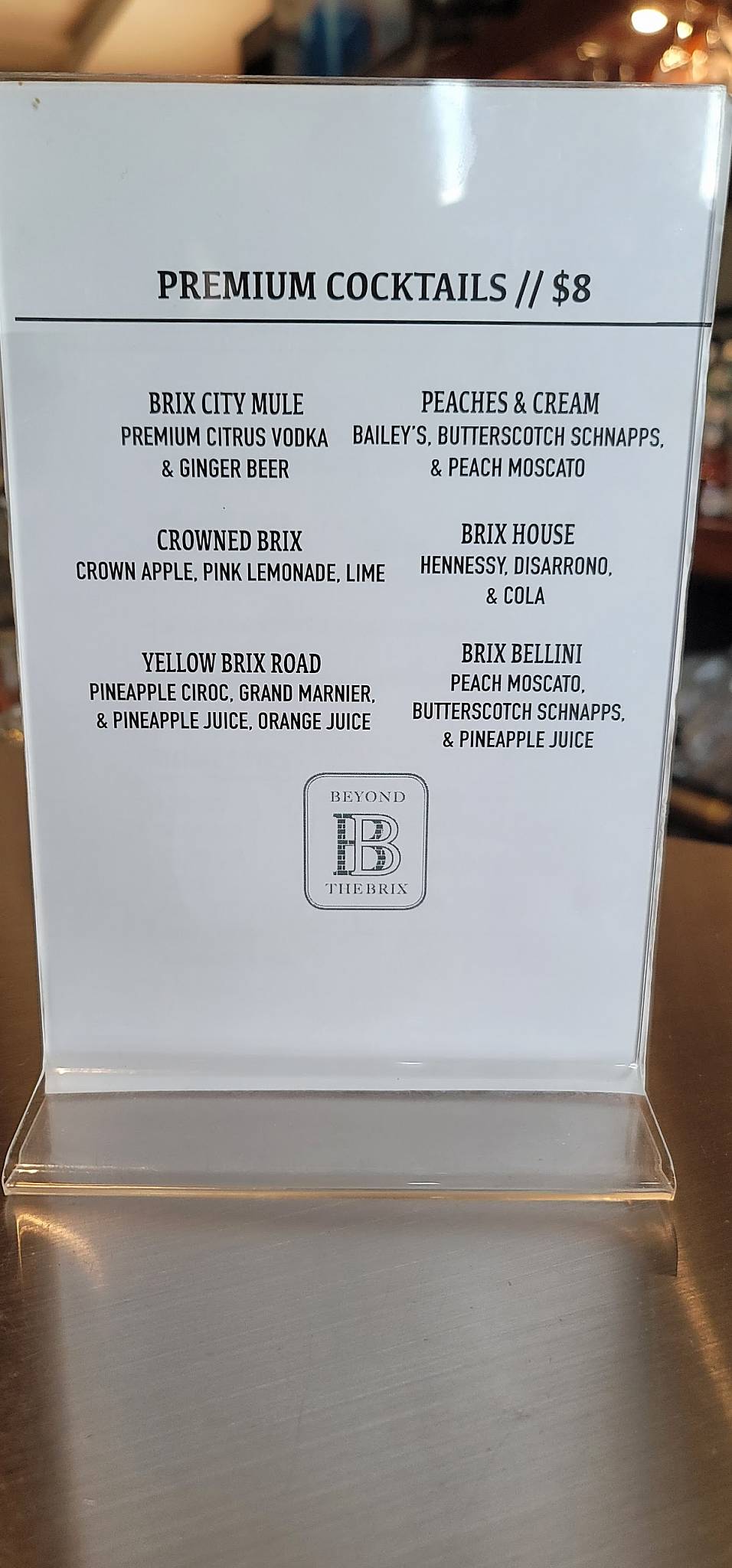 Menu at Beyond the Brix restaurant, Columbus, 5200 Riding Club Ln
