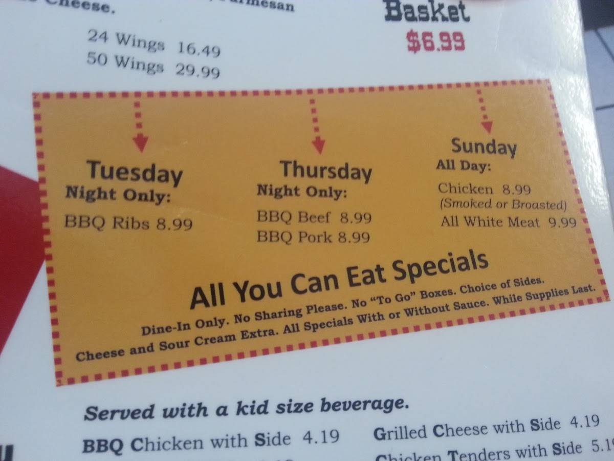 Menu at Bill's Real Pit BBQ, North Zanesville