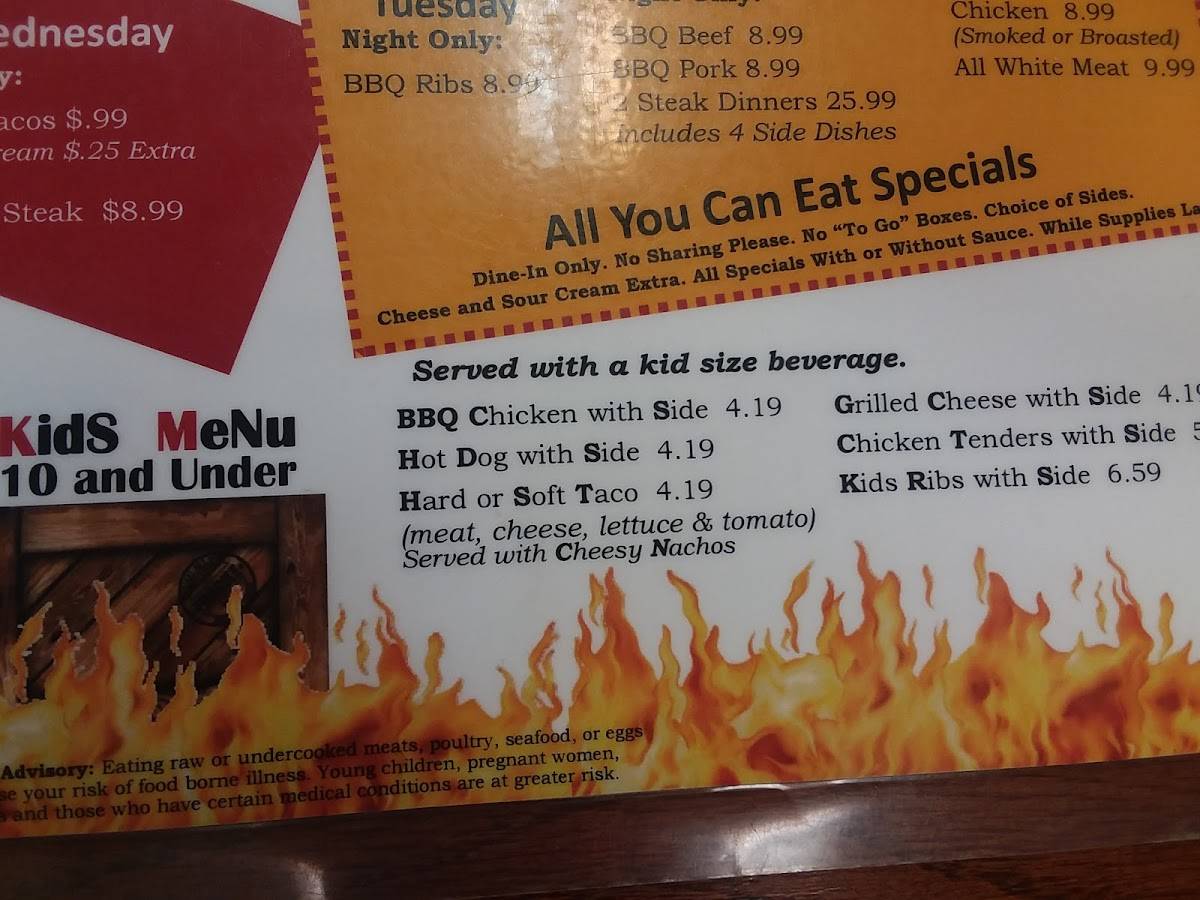 Menu at Bill's Real Pit BBQ, North Zanesville