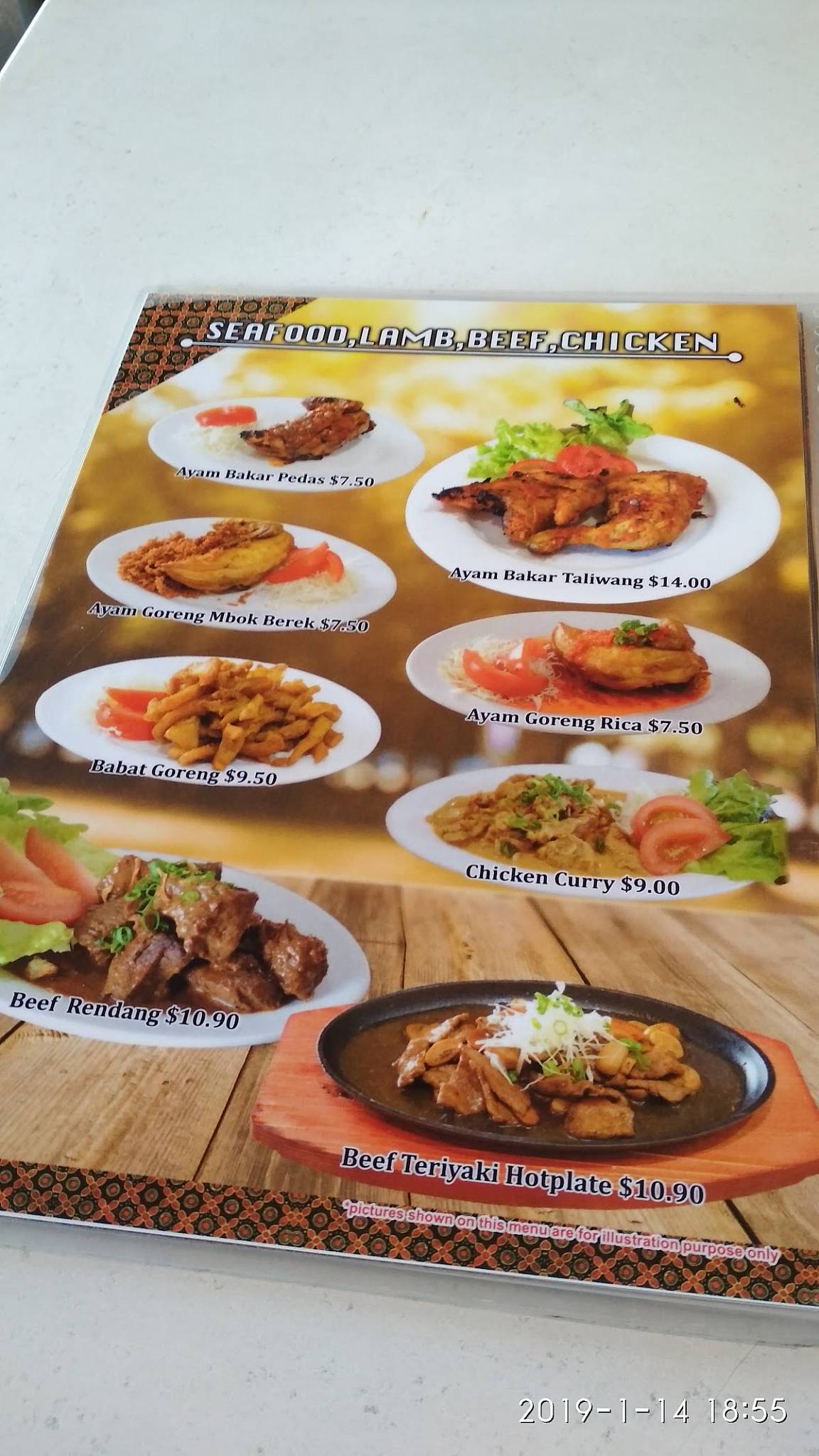 Menu at Bintang Cafe, East Victoria Park
