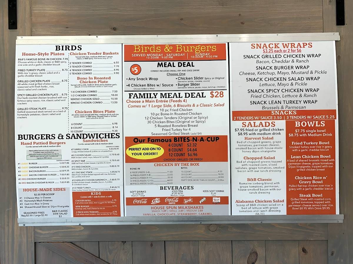 Menu at Birds and Burgers restaurant, Alabaster