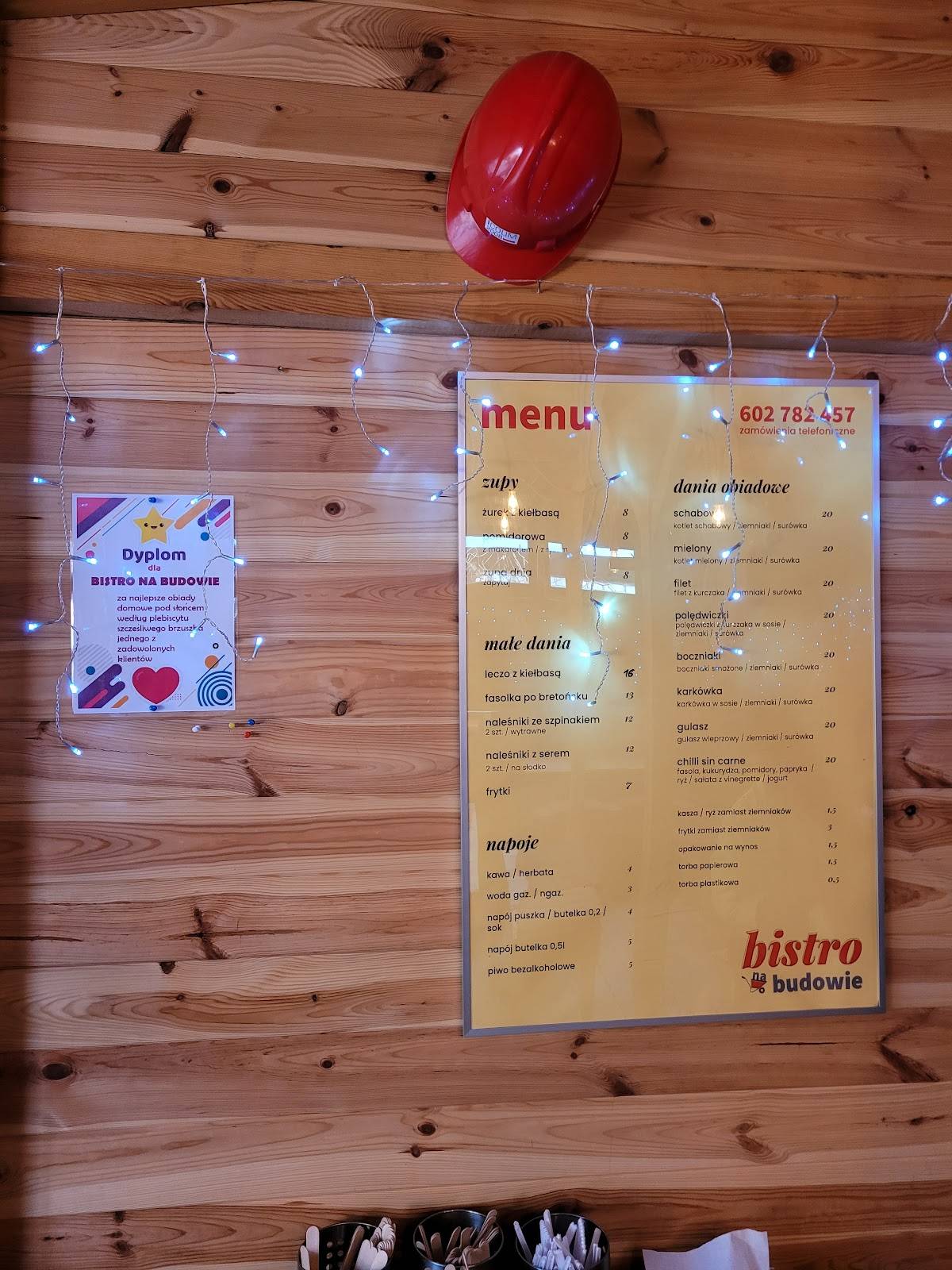 Menu at Bistro na budowie restaurant, Warsaw