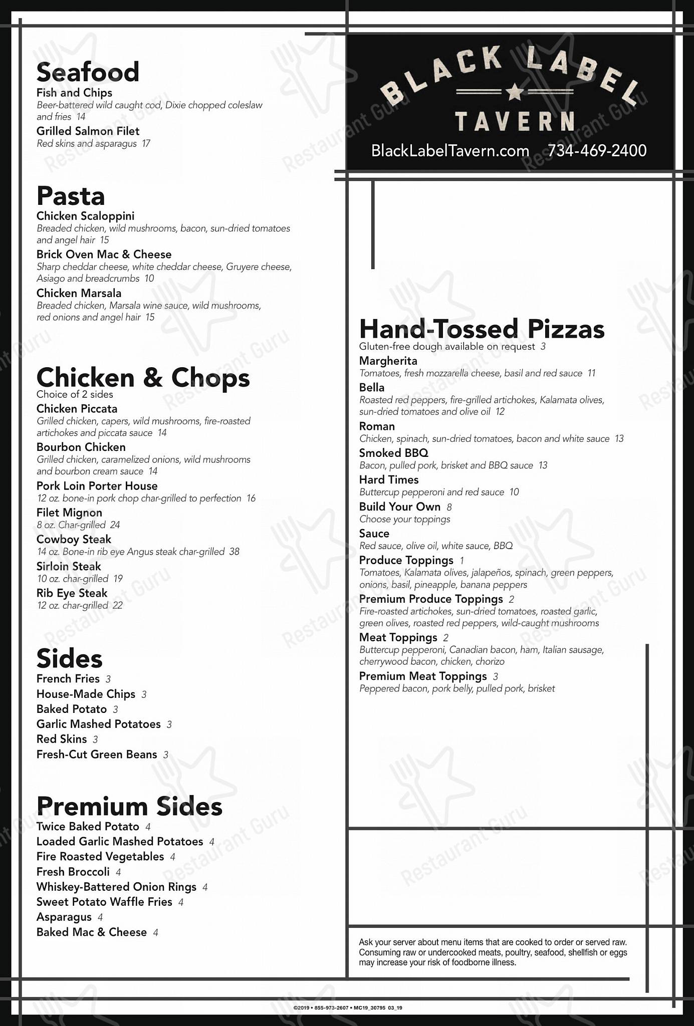 Menu at The Black Label Tavern Livonia pub & bar, Livonia