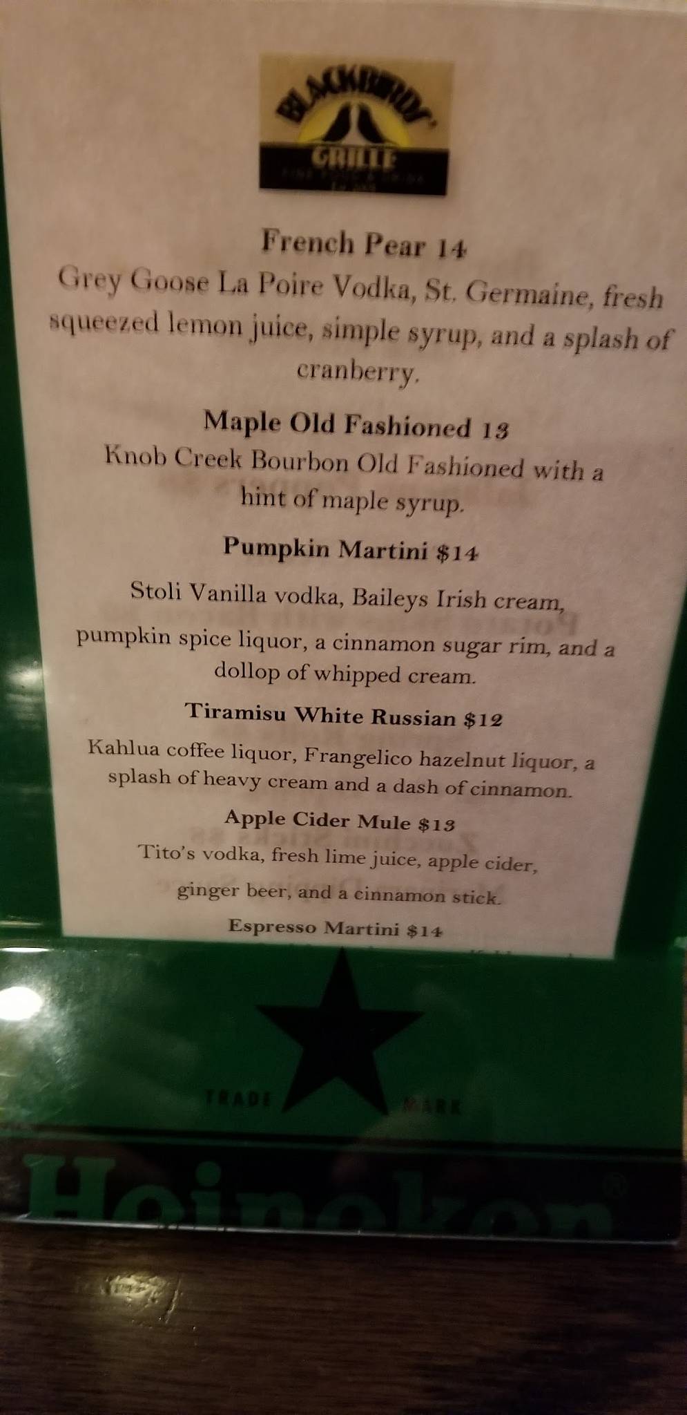 Menu at Blackbirds' Grille pub & bar, Sayville