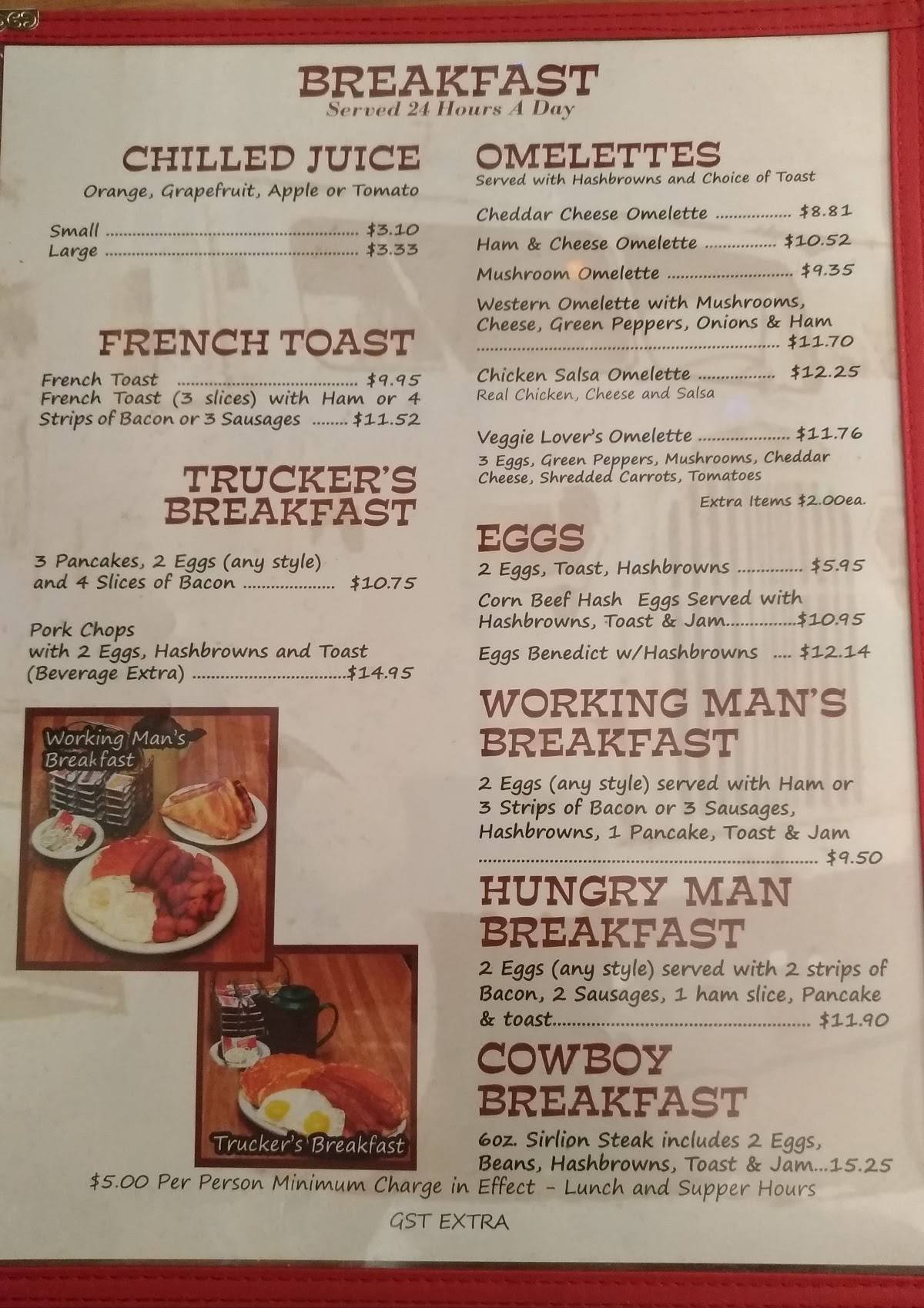 Menu at Blackfoot Truckstop Diner restaurant, Calgary