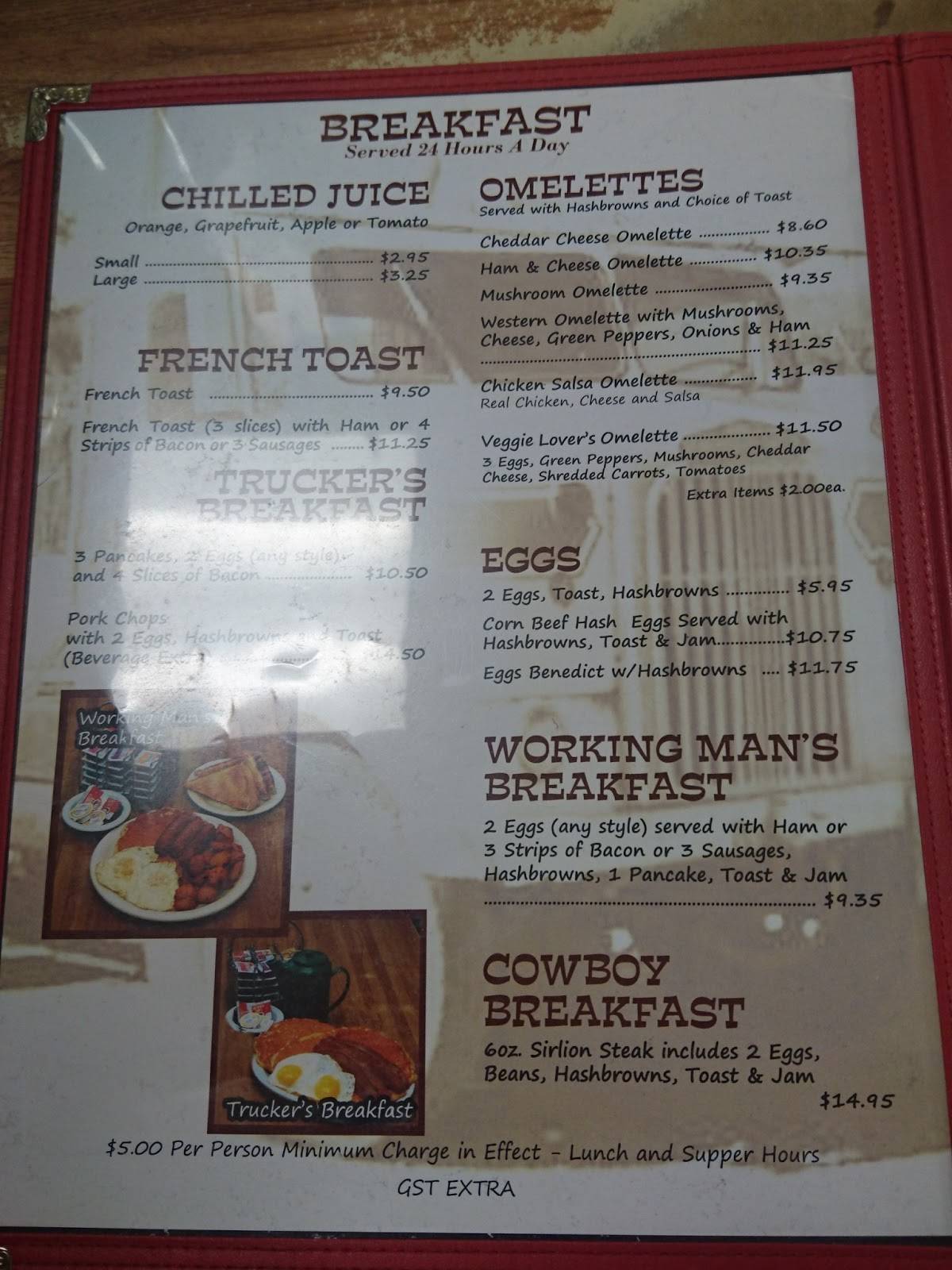 Menu at Blackfoot Truckstop Diner restaurant, Calgary
