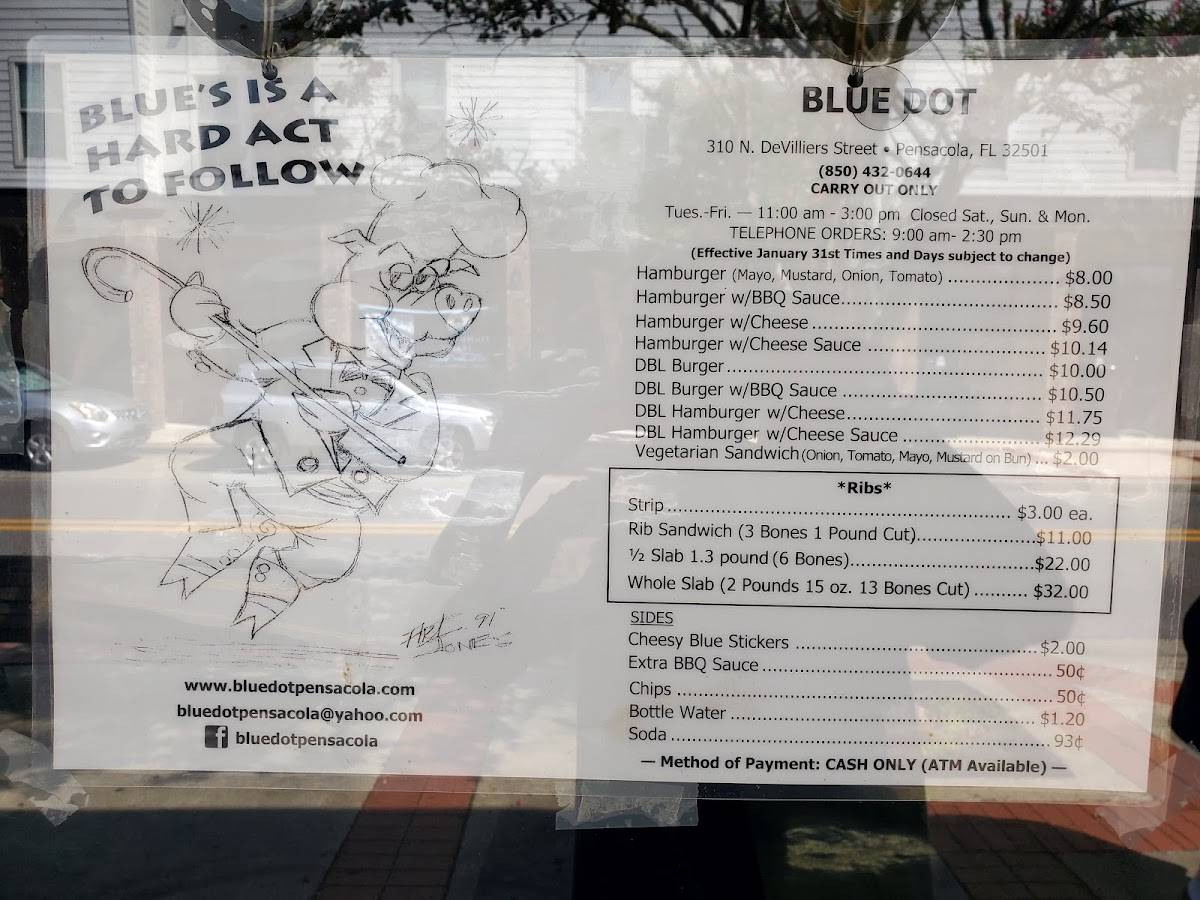 Menu at Blue Dot BBQ, Pensacola