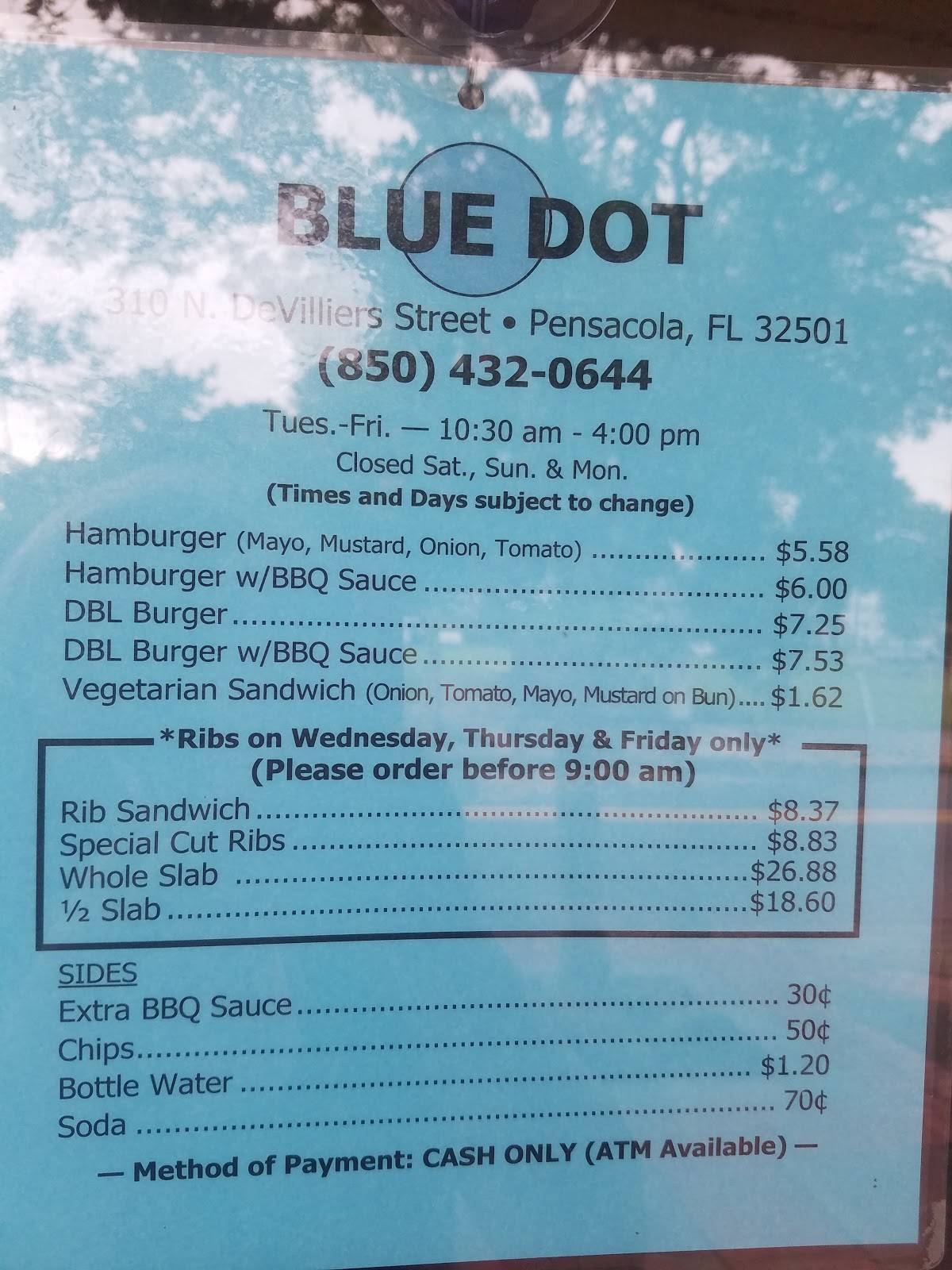 Menu at Blue Dot BBQ, Pensacola