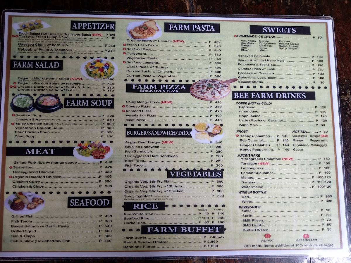 Menu at Bohol Bee Farm restaurant, Dauis