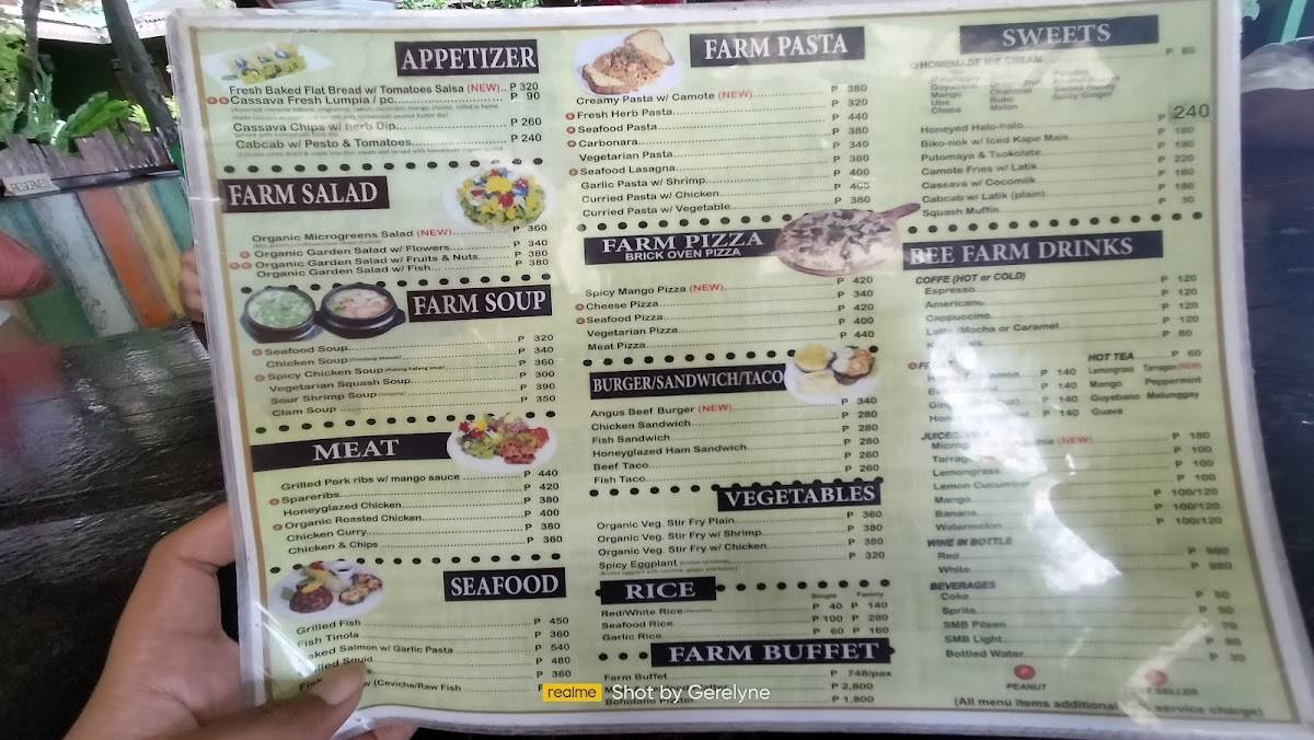 Carta del restaurante Bohol Bee Farm, Dauis