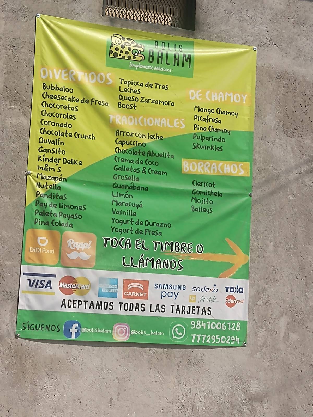 Menu at Bolis Balam desserts, Cuernavaca