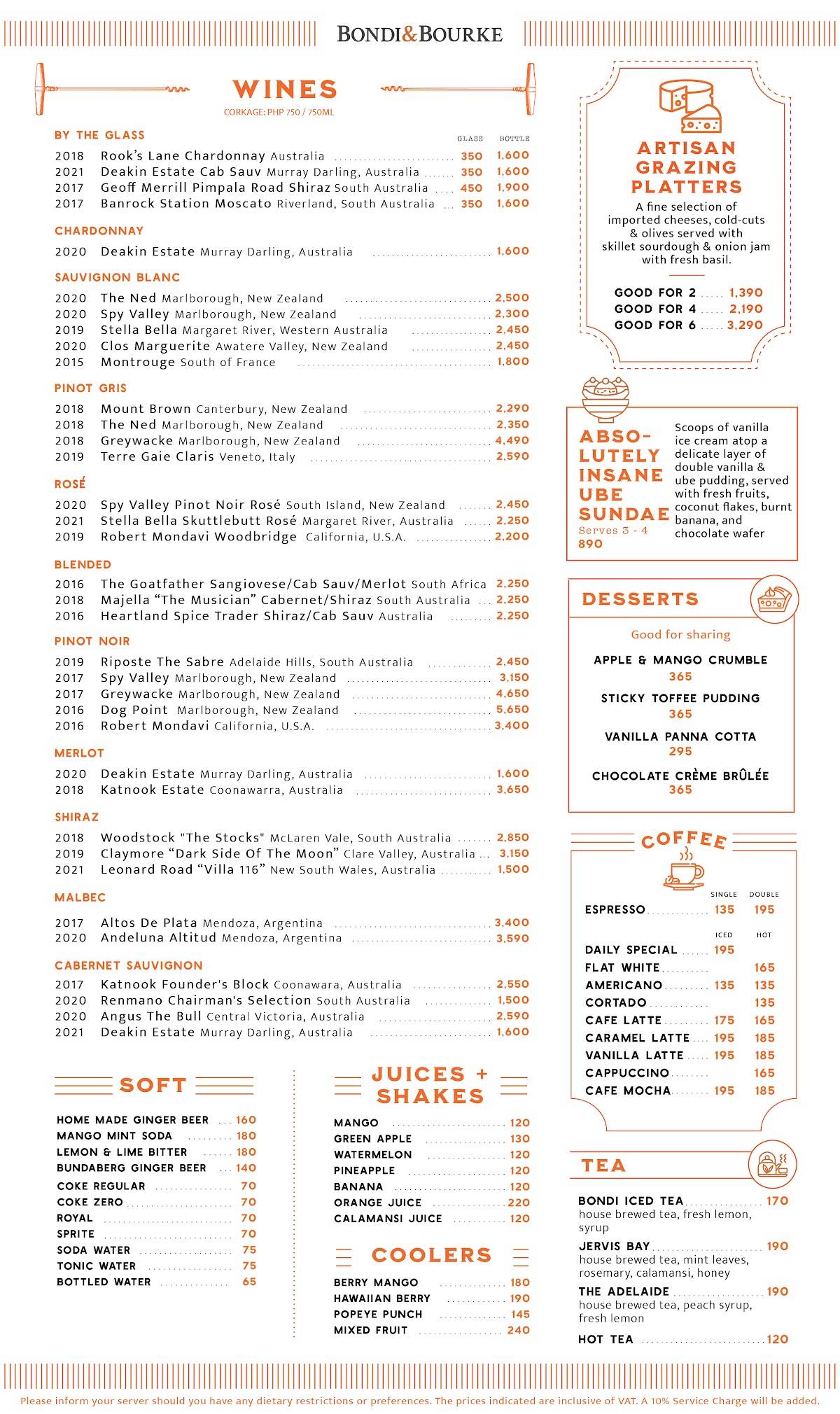 Menu at Bondi&Bourke Davao restaurant, Davao City
