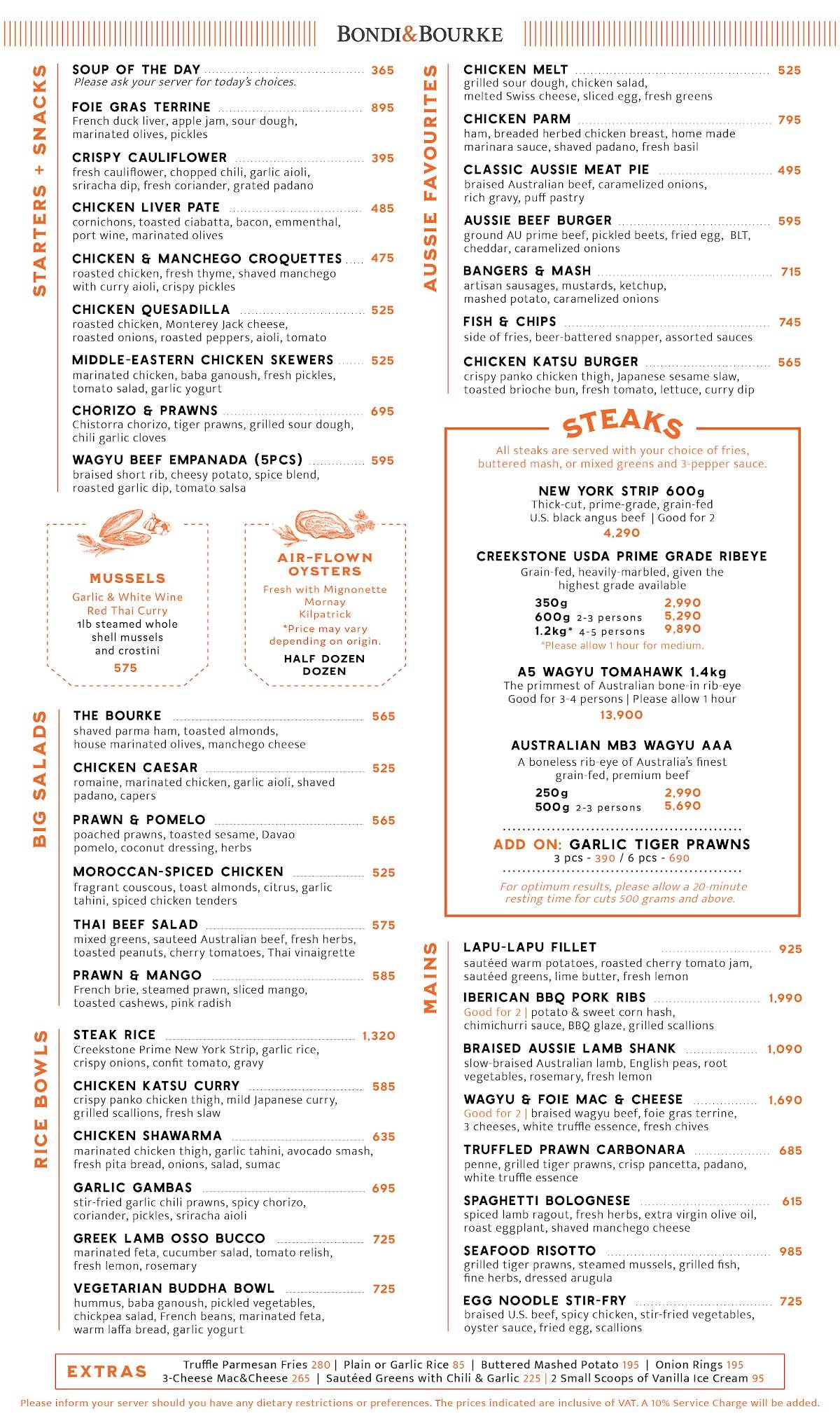 Menu at Bondi&Bourke Davao restaurant, Davao City