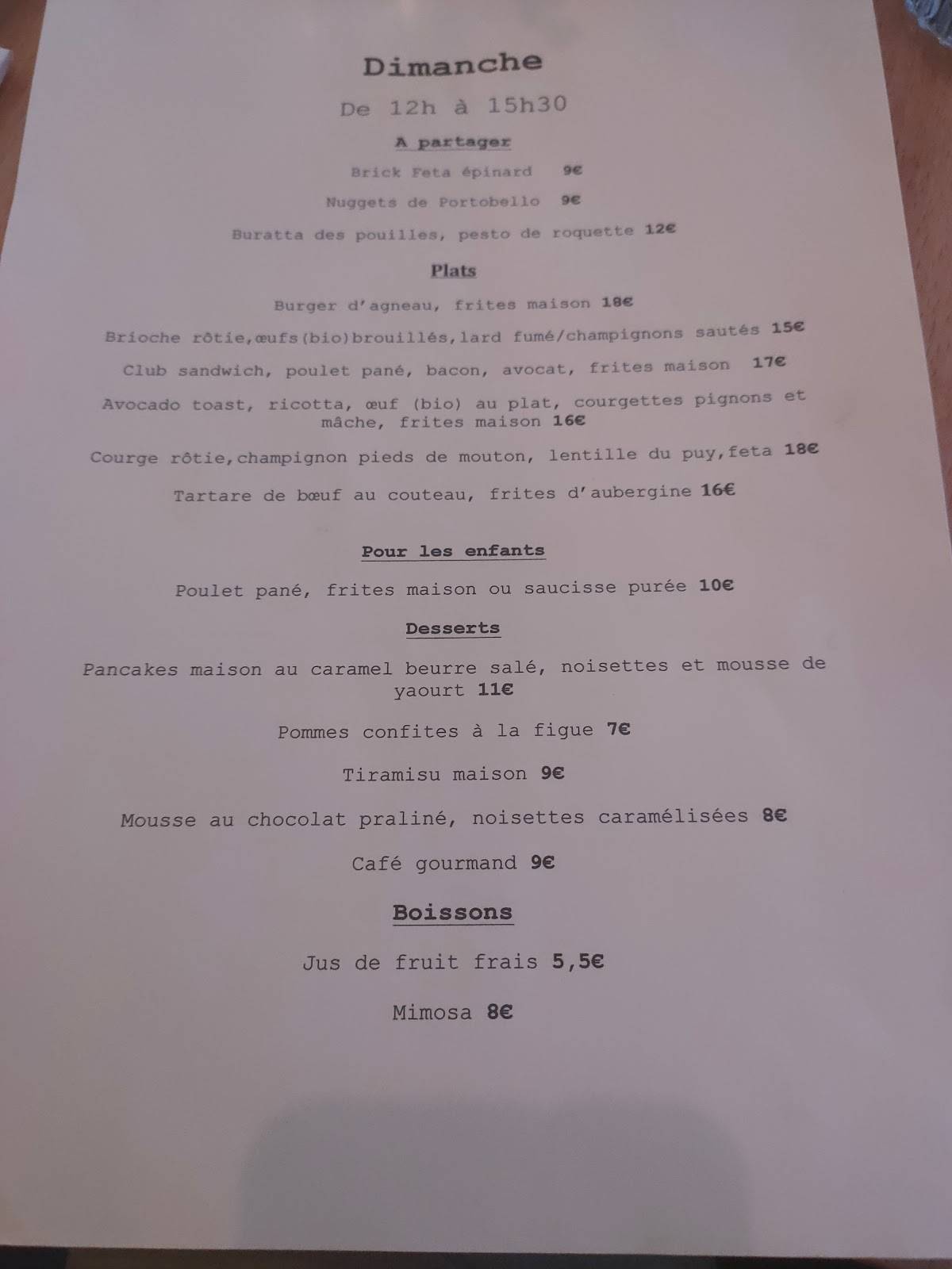 Menu at Bonjour Bonsoir restaurant, Paris