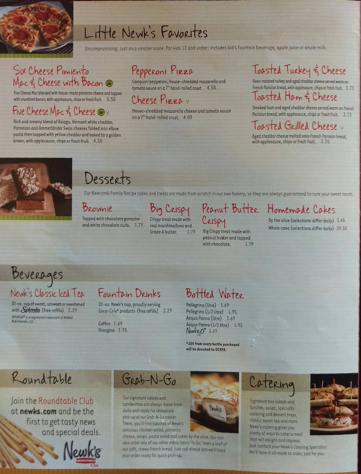 Menu at Newk's Eatery pizzeria, Bossier City
