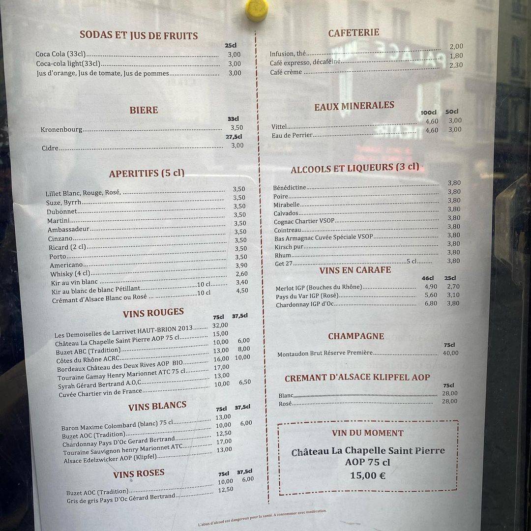 Menu at Bouillon Chartier Grands Boulevards restaurant, Paris, 7 Rue du ...
