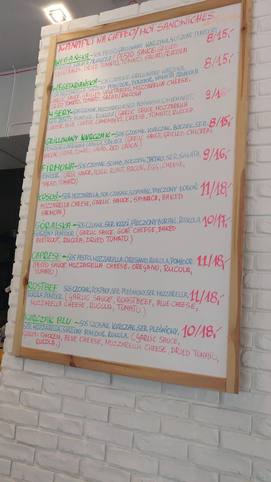 Menu at Bread'n'Breakfast restaurant, Warsaw