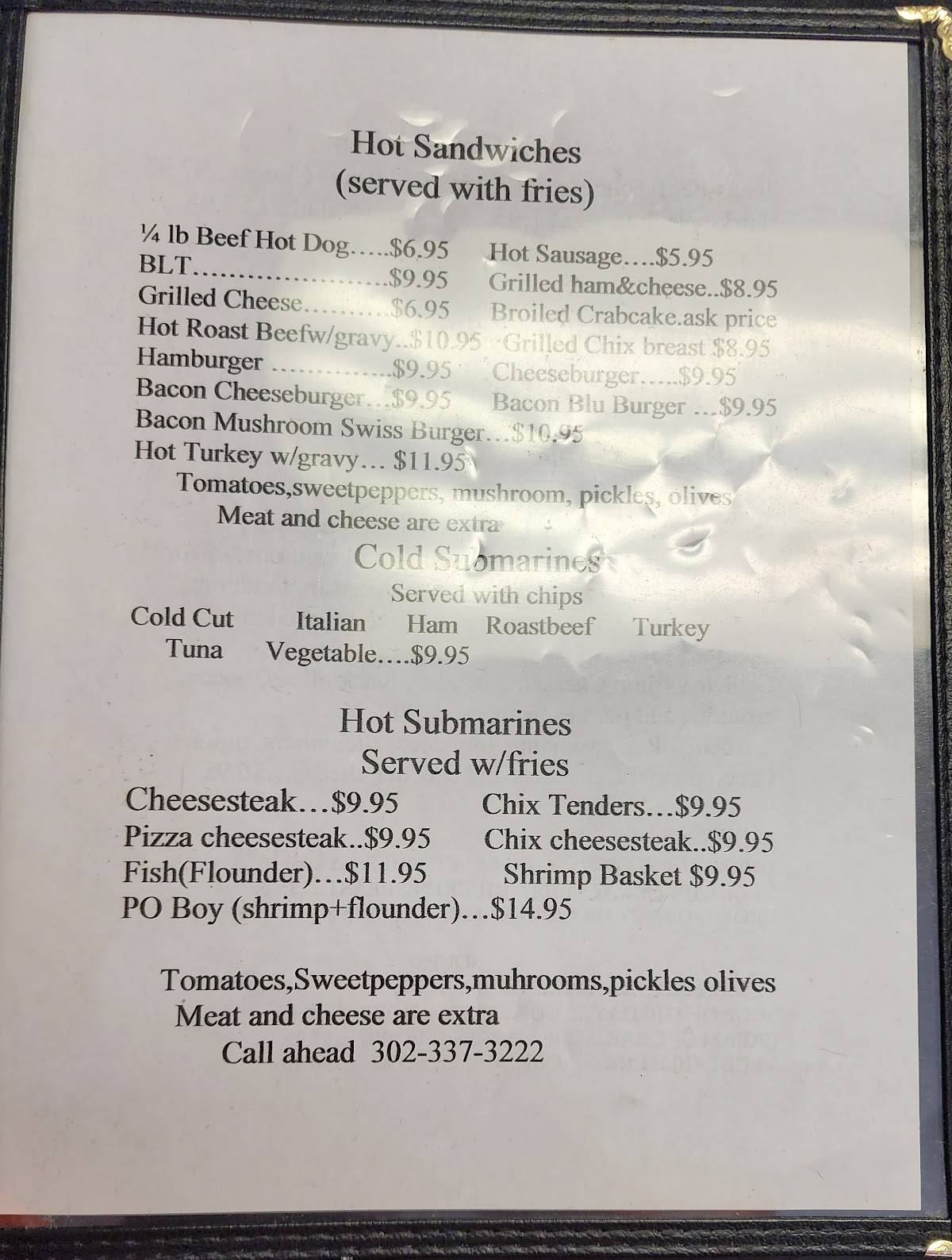 Menu at Snappy's Bar & Grille, Bridgeville