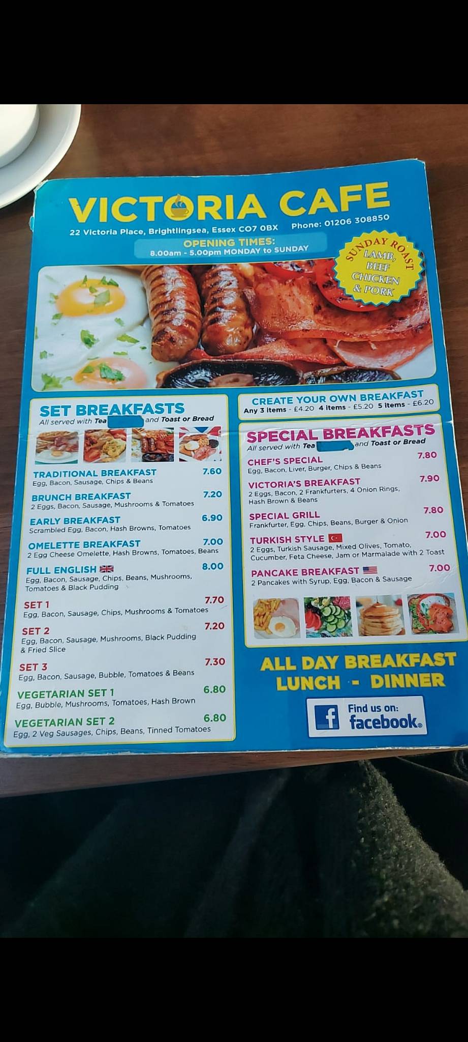 Menu at Victoria Cafe, Brightlingsea