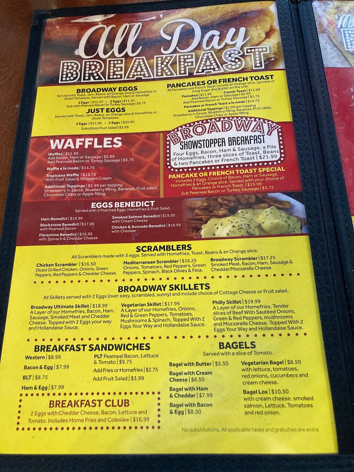 Menu at Broadway Diner restaurant, Hamilton