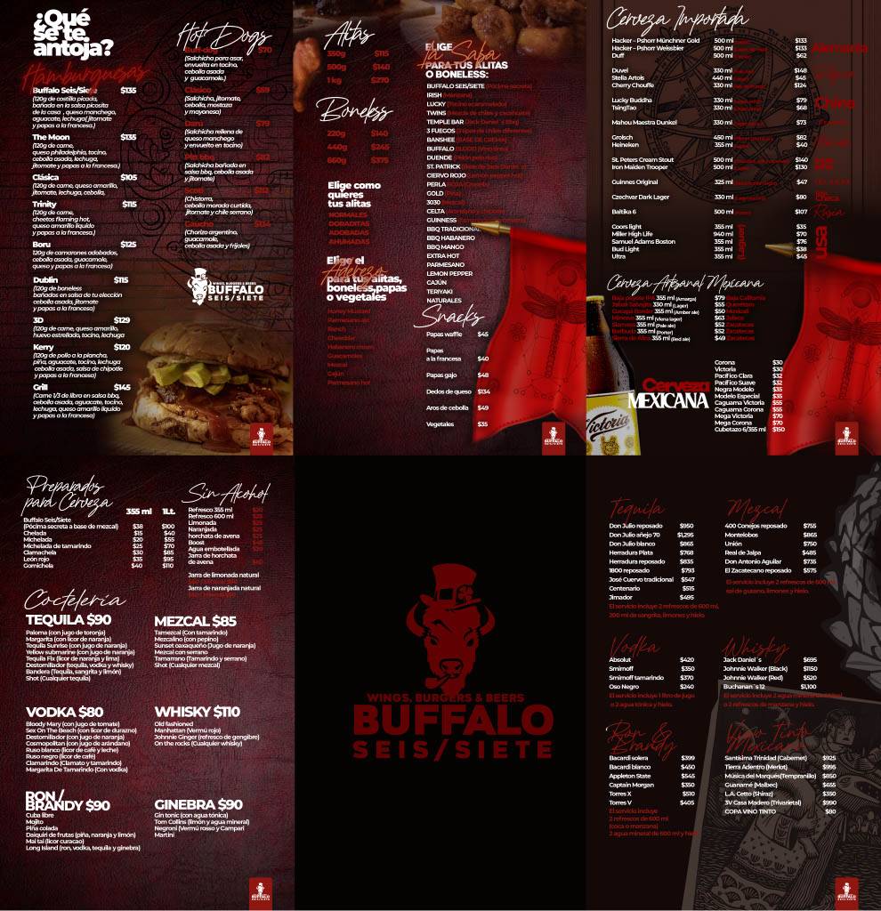 Menu at Buffalo Seis/Siete restaurant, Guadalupe