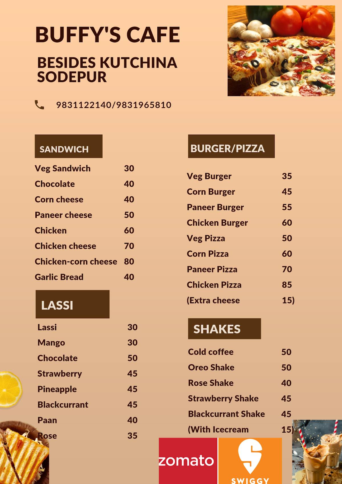 Menu at Buffy's Cafe, Khardaha