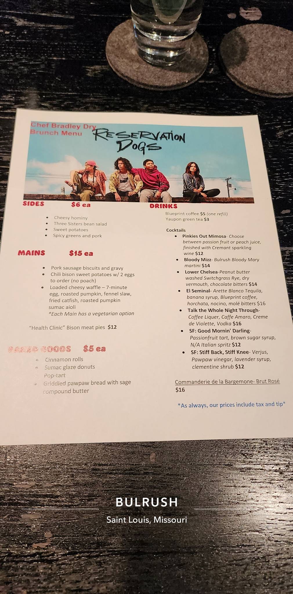 Menu at Bulrush StL Restaurant, St. Louis
