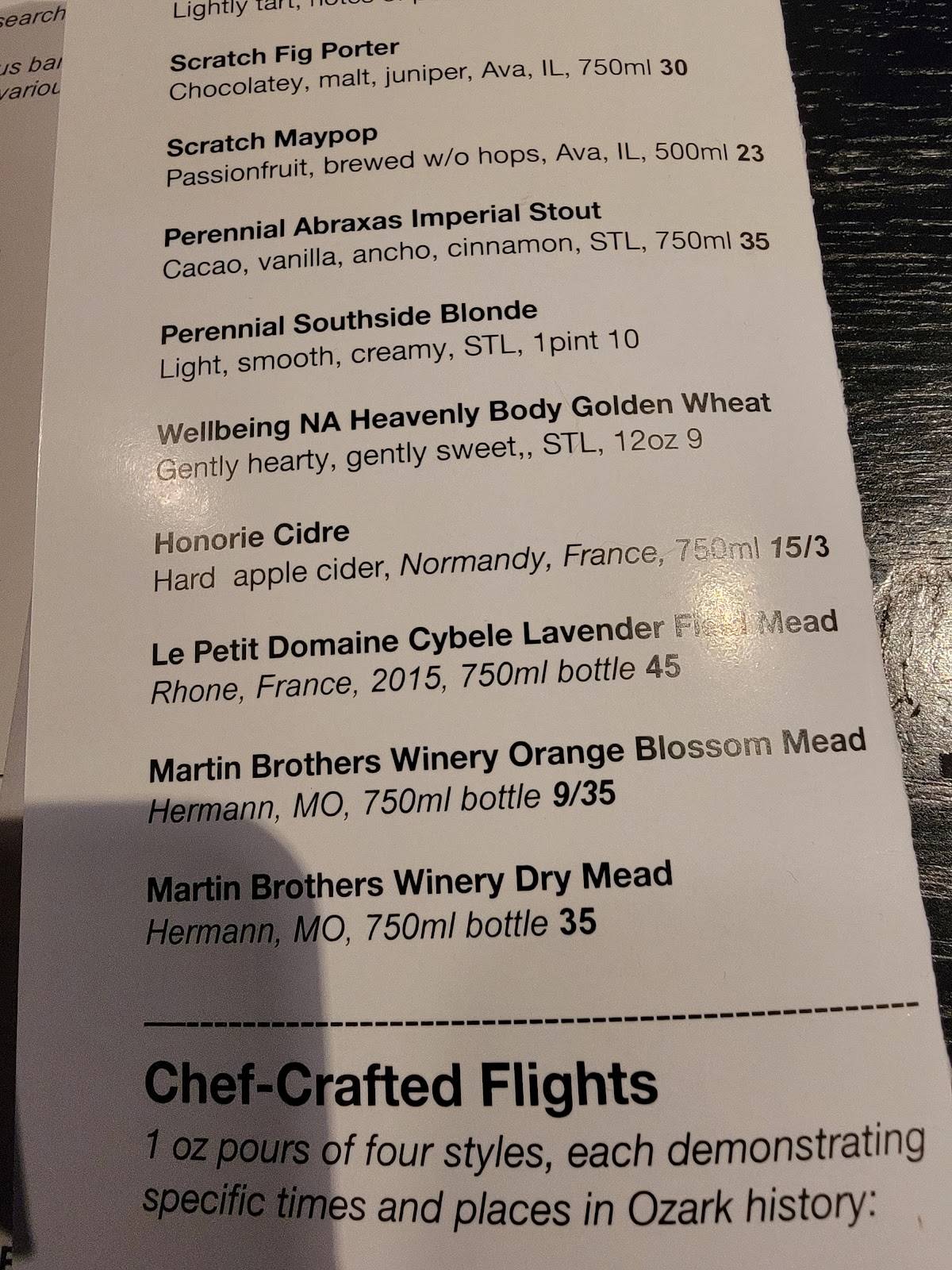 Menu at Bulrush StL Restaurant, St. Louis