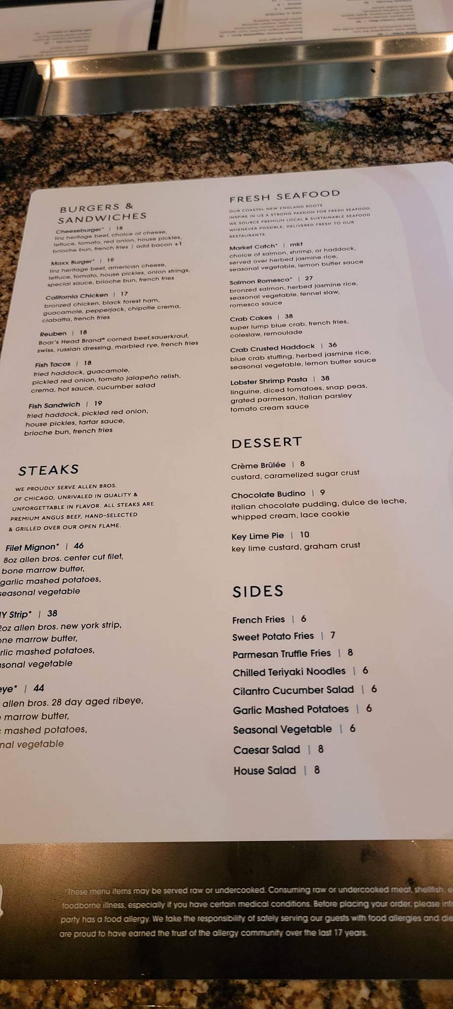 Menu at Burtons Grill & Bar, Burlington