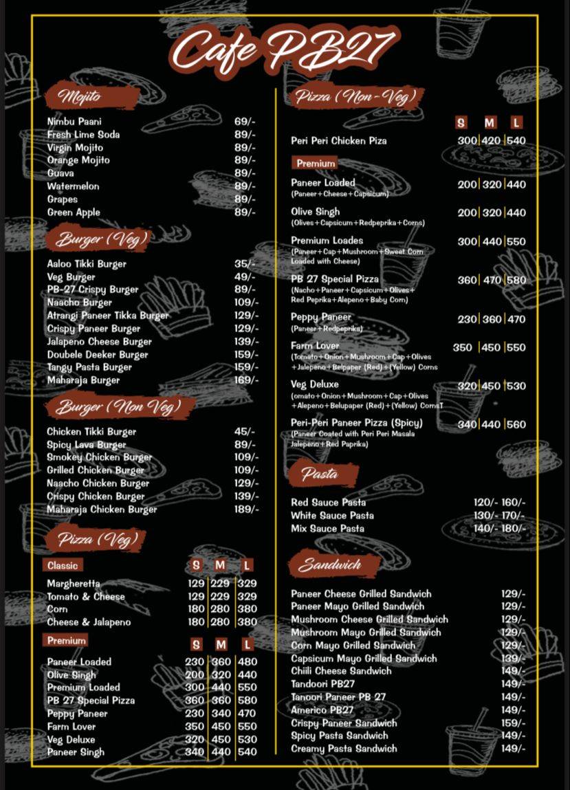 Menu at CAFE PB 27, Kharar
