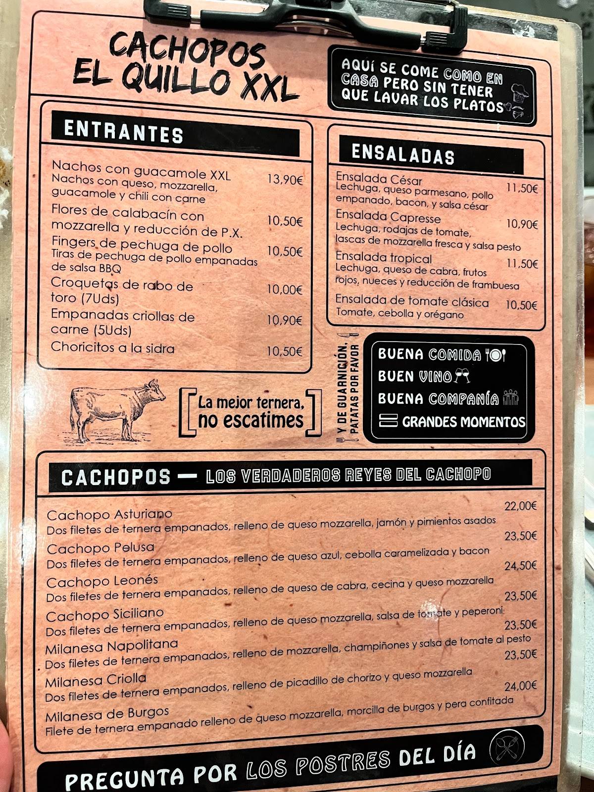 Carta del restaurante Cachopos El Quillo, Getafe
