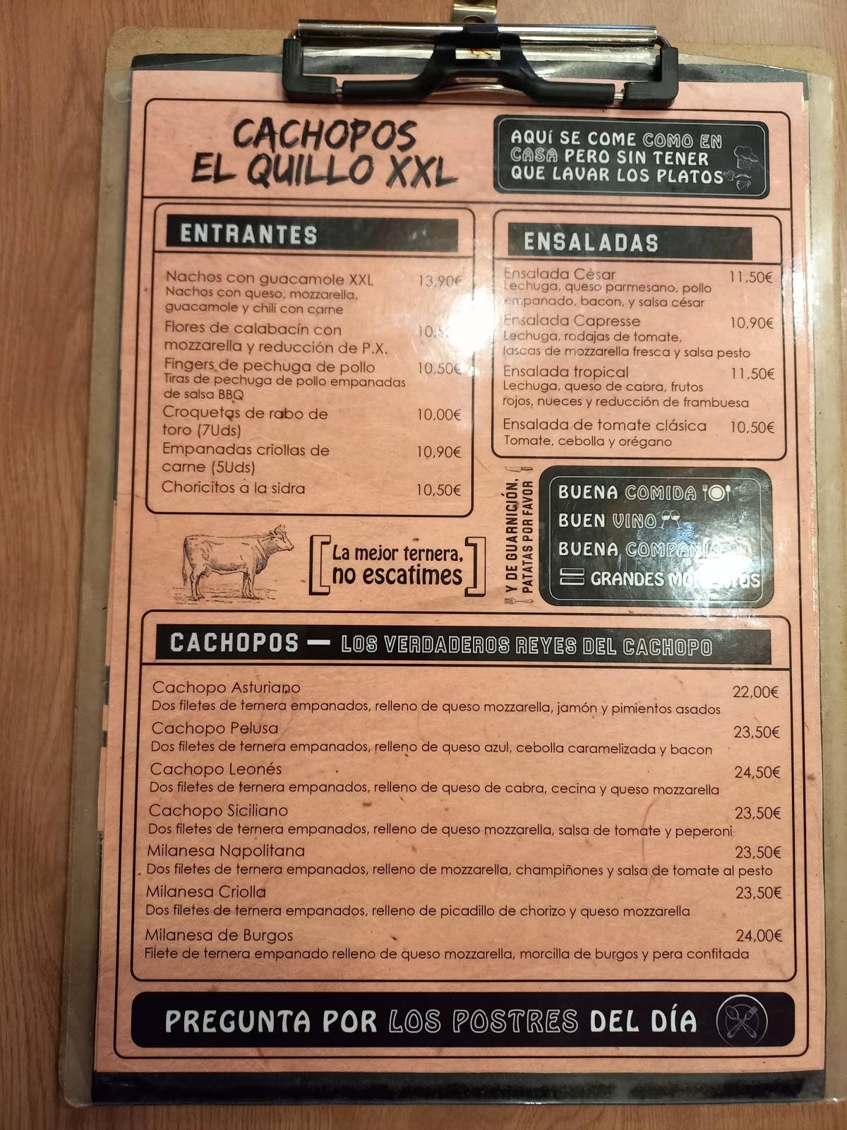 Carta del restaurante Cachopos El Quillo, Getafe