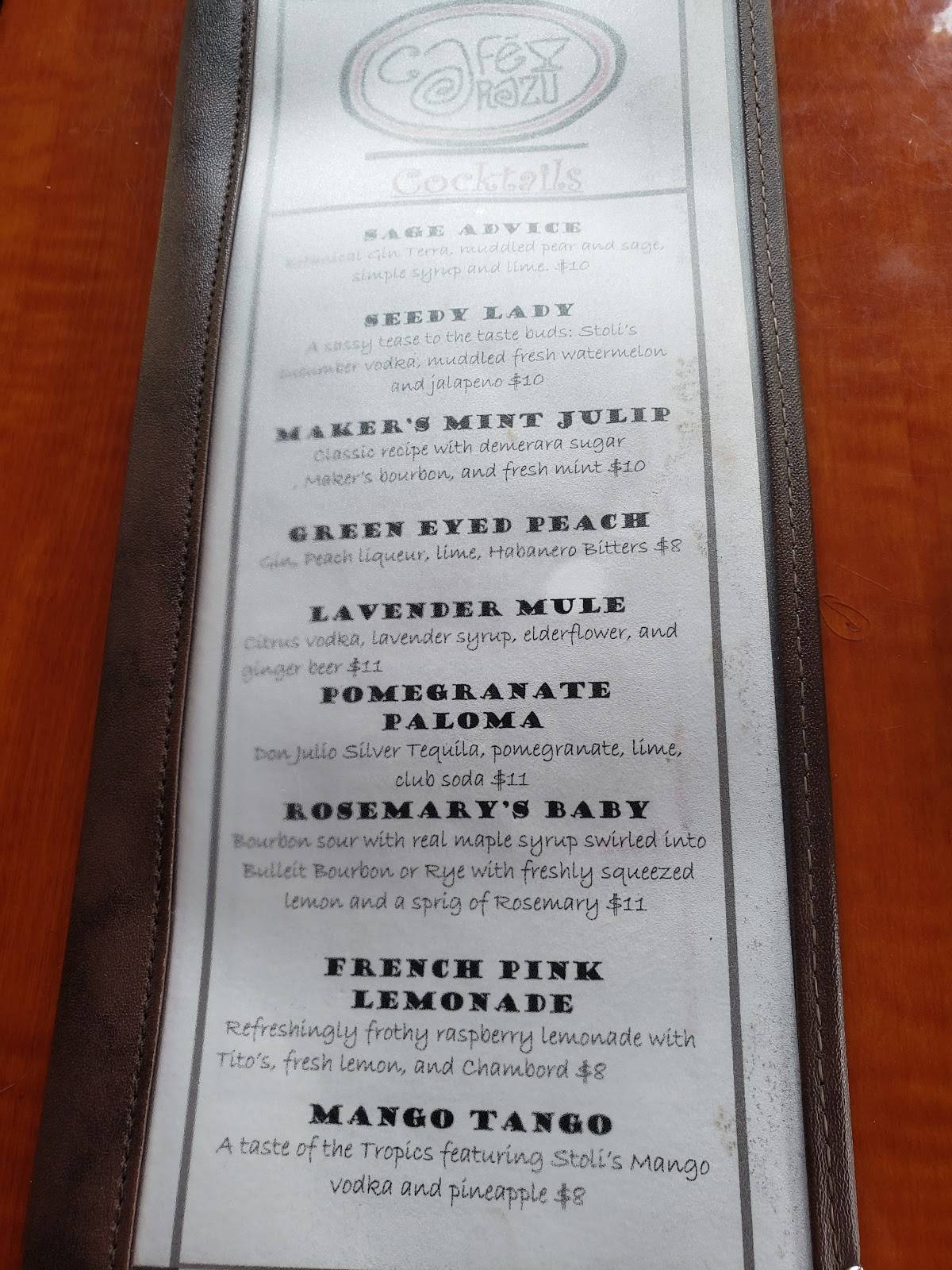Menu at Café Arazu restaurant, Newburgh