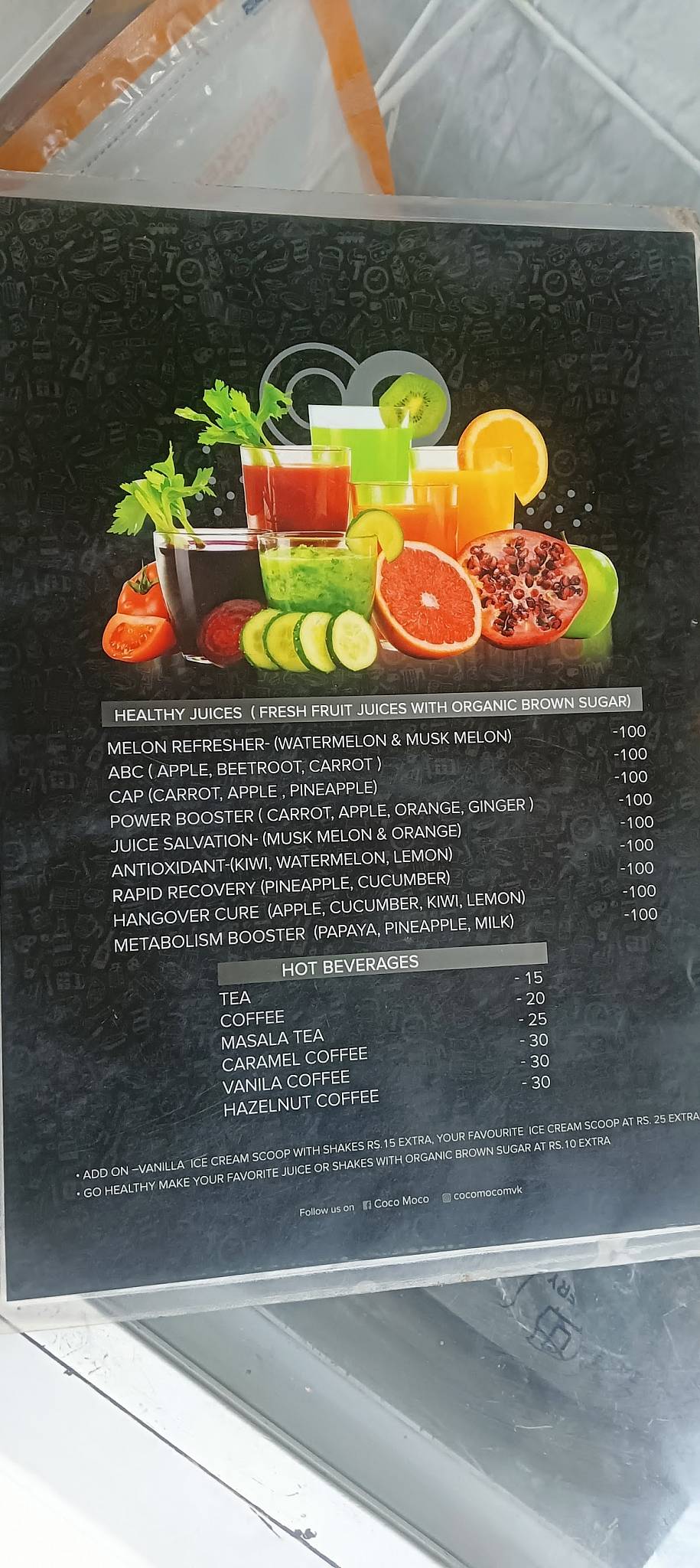 Menu at CoCo MoCo, Mavelikara