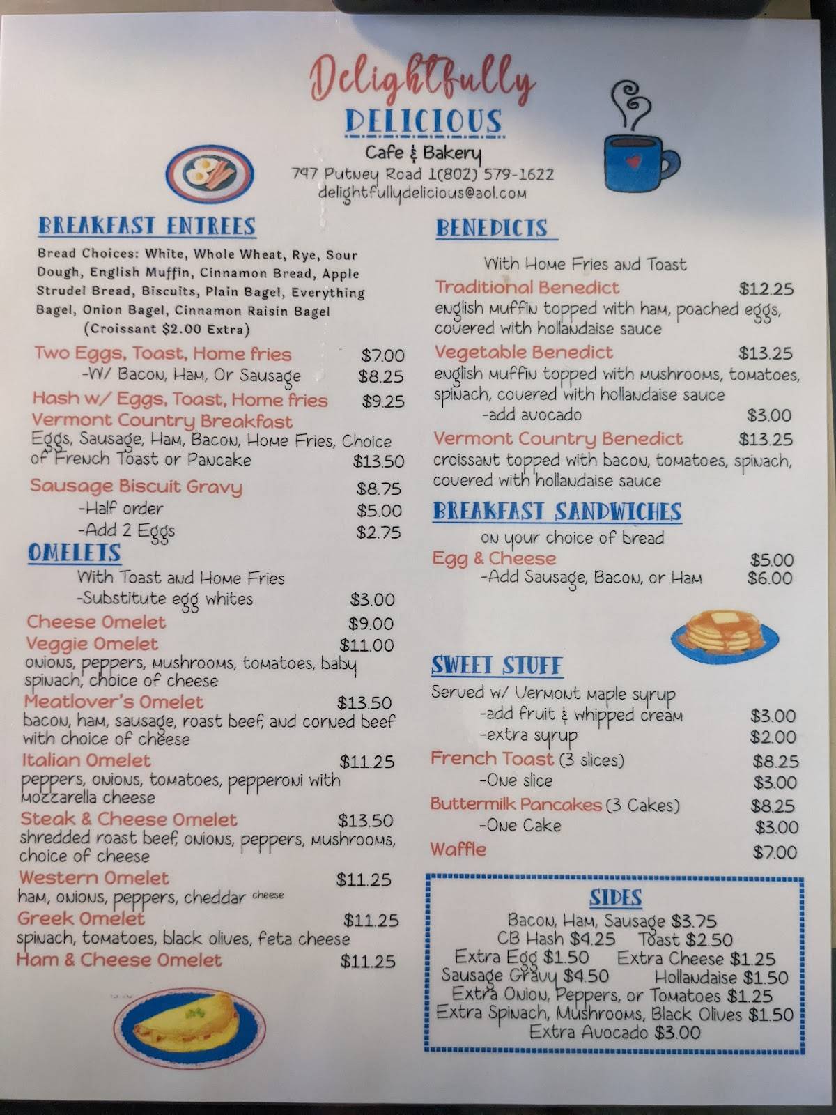 Menu at Delightfully Delicious Cafe, Brattleboro