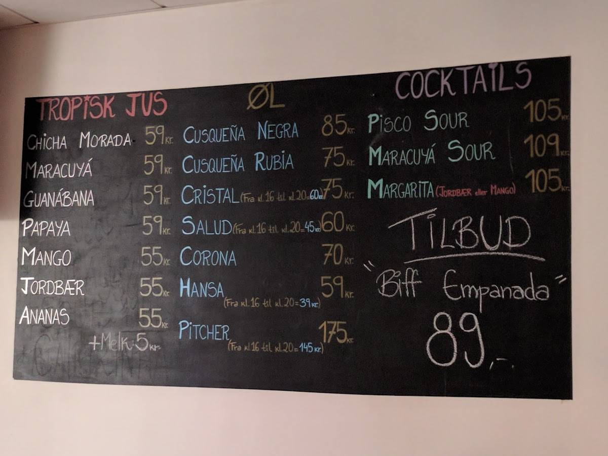Menu at Cafe Nazca, Oslo