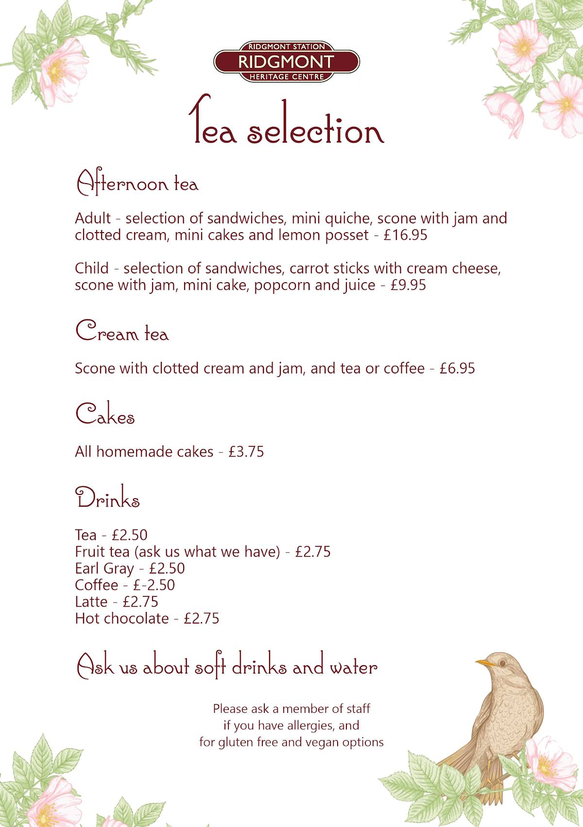 Menu at Ridgmont Station Vintage Tea Room and Heritage Centre cafe ...