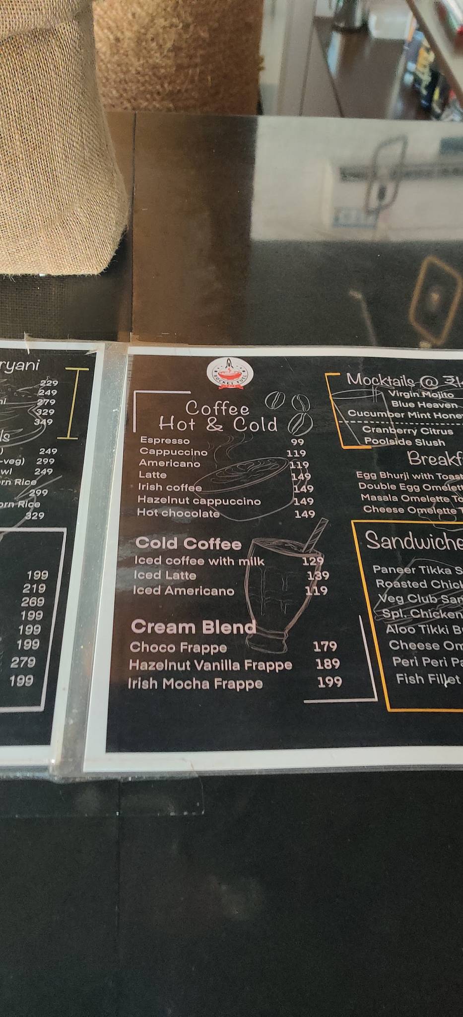 Menu at The Rocketfuel Cafe, Hyderabad