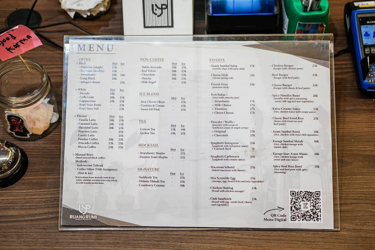 Carta del café Ruang Rumi Coffeshop, Sepatan