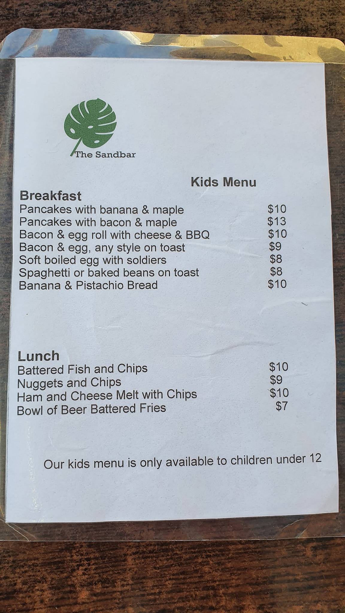 Menu at Sandbar Cafe Restaurant, North Haven