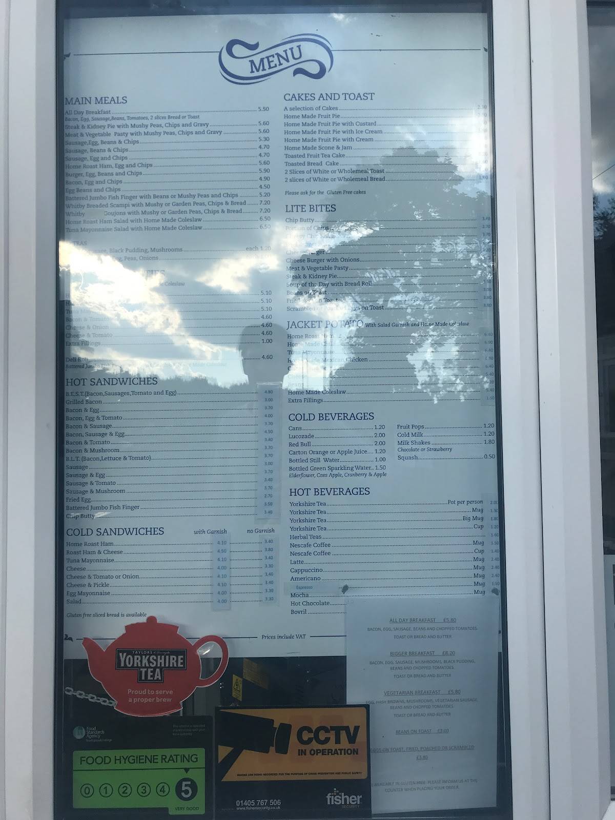 Menu at Seaways Cafe, Fridaythorpe, Fimber Road